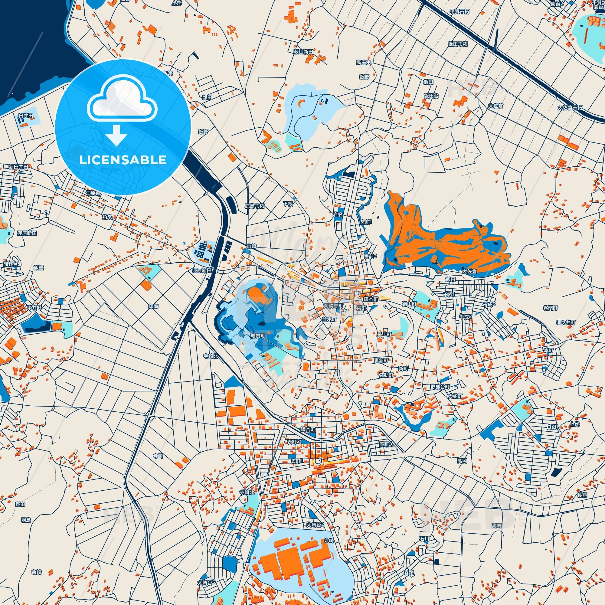 Colorful Sakura Street Map With Labels And Buildings – HEBSTREITS