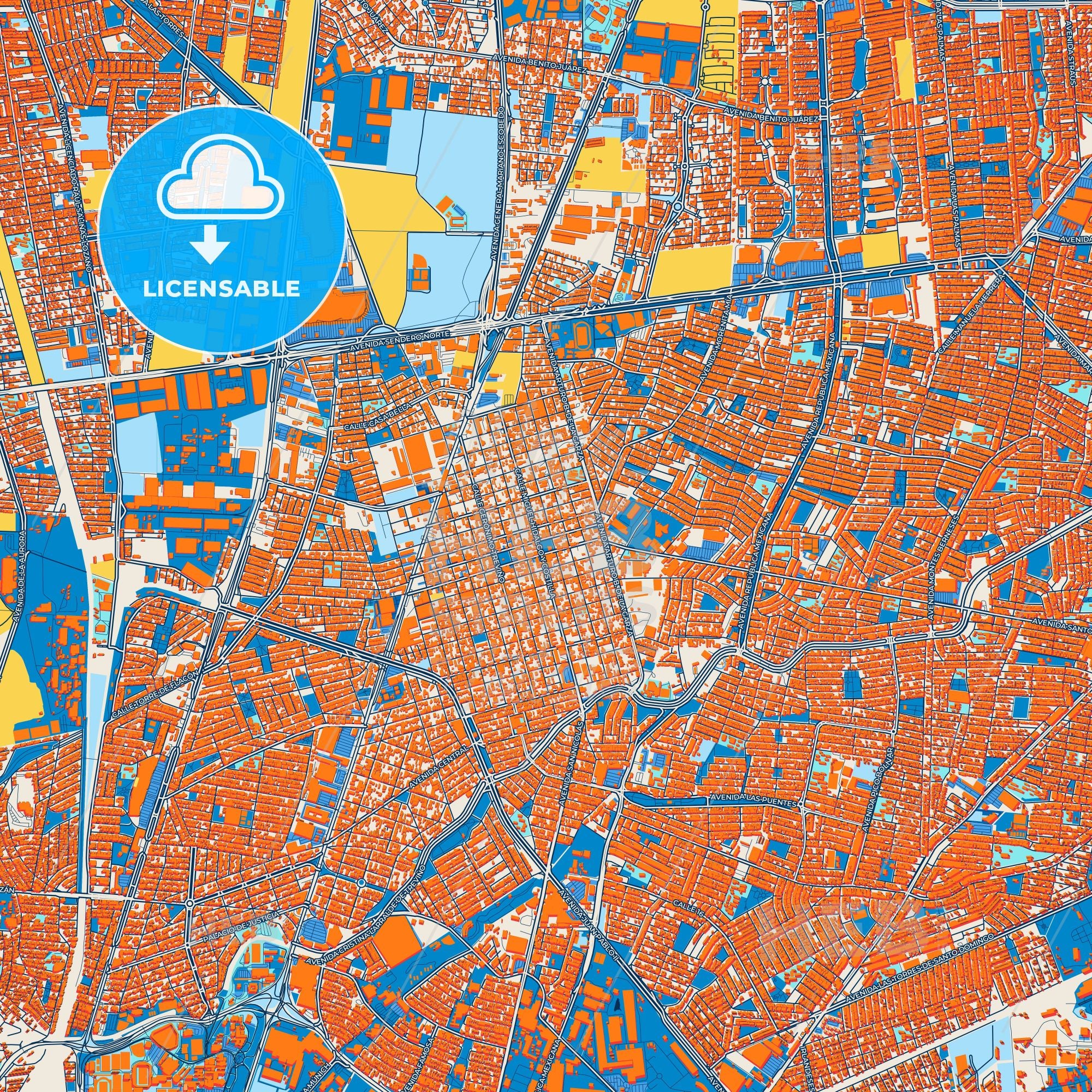 Colorful San Nicolás De Los Garza Street Map With Labels And Buildings ...