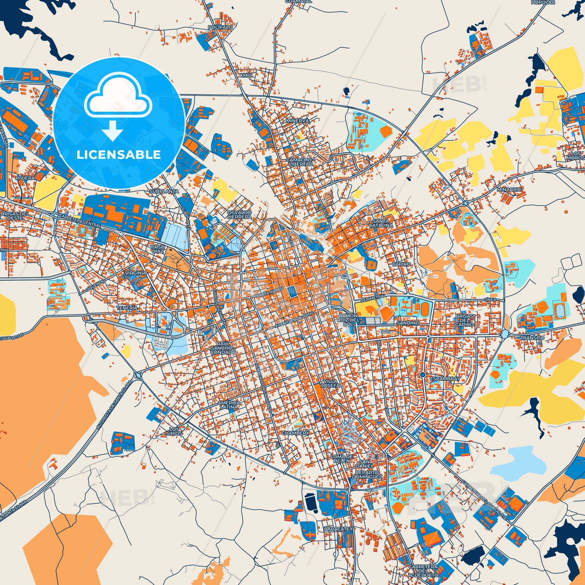 Colorful Santa Clara Street Map With Labels And Buildings – HEBSTREITS