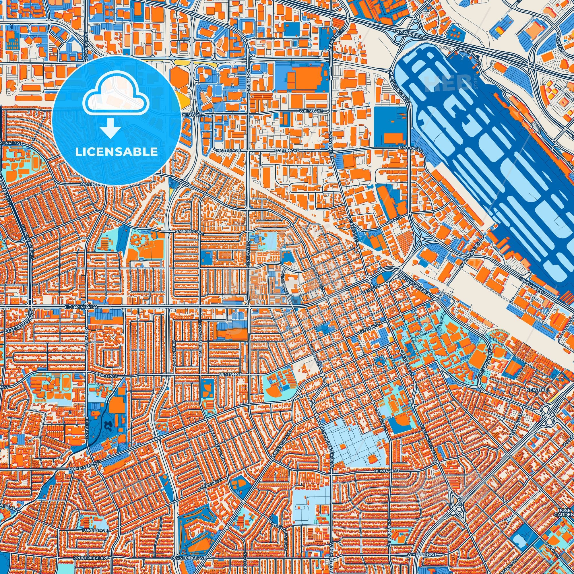 Colorful Santa Clara Street Map With Labels And Buildings – HEBSTREITS