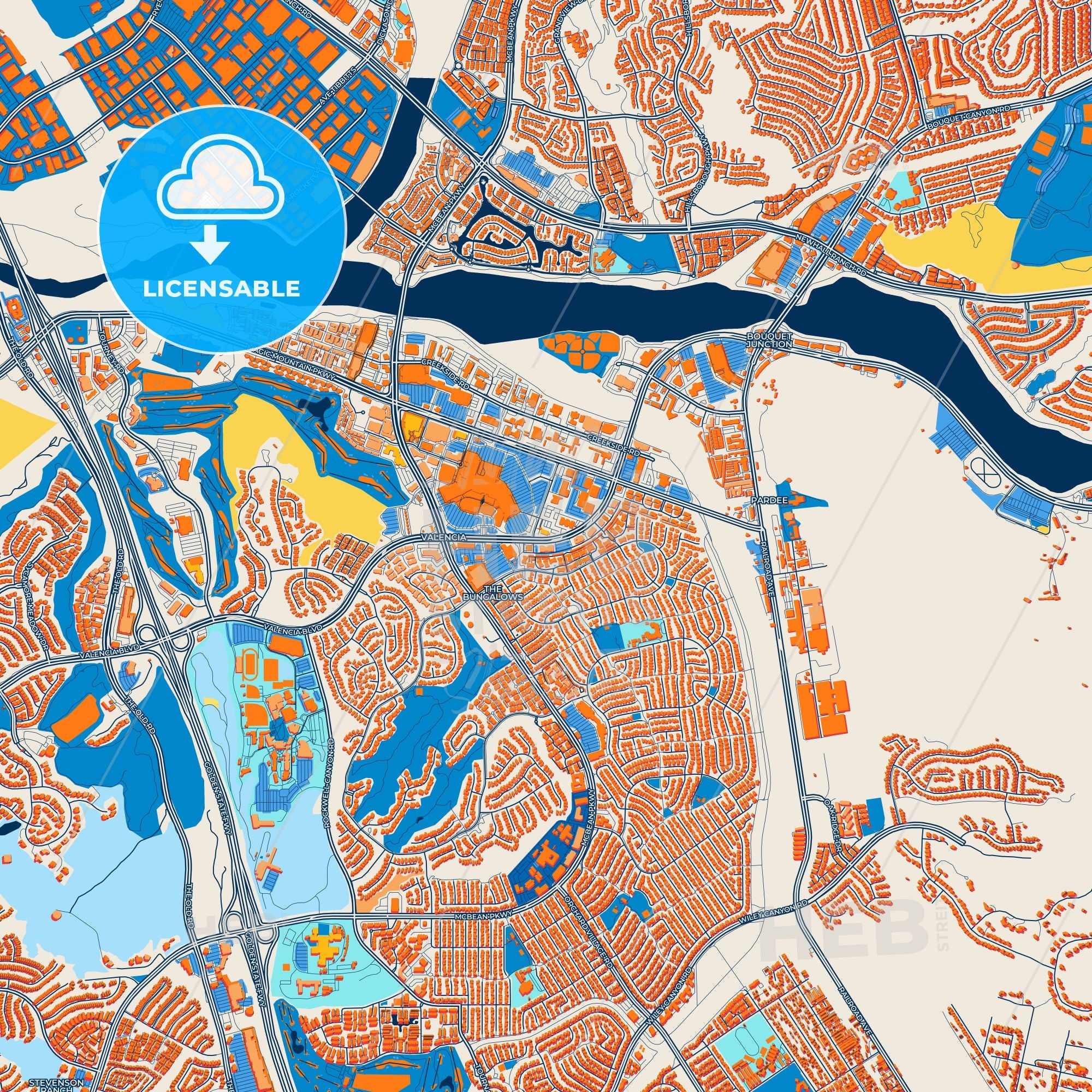 Colorful Santa Clarita Street Map With Labels And Buildings – HEBSTREITS