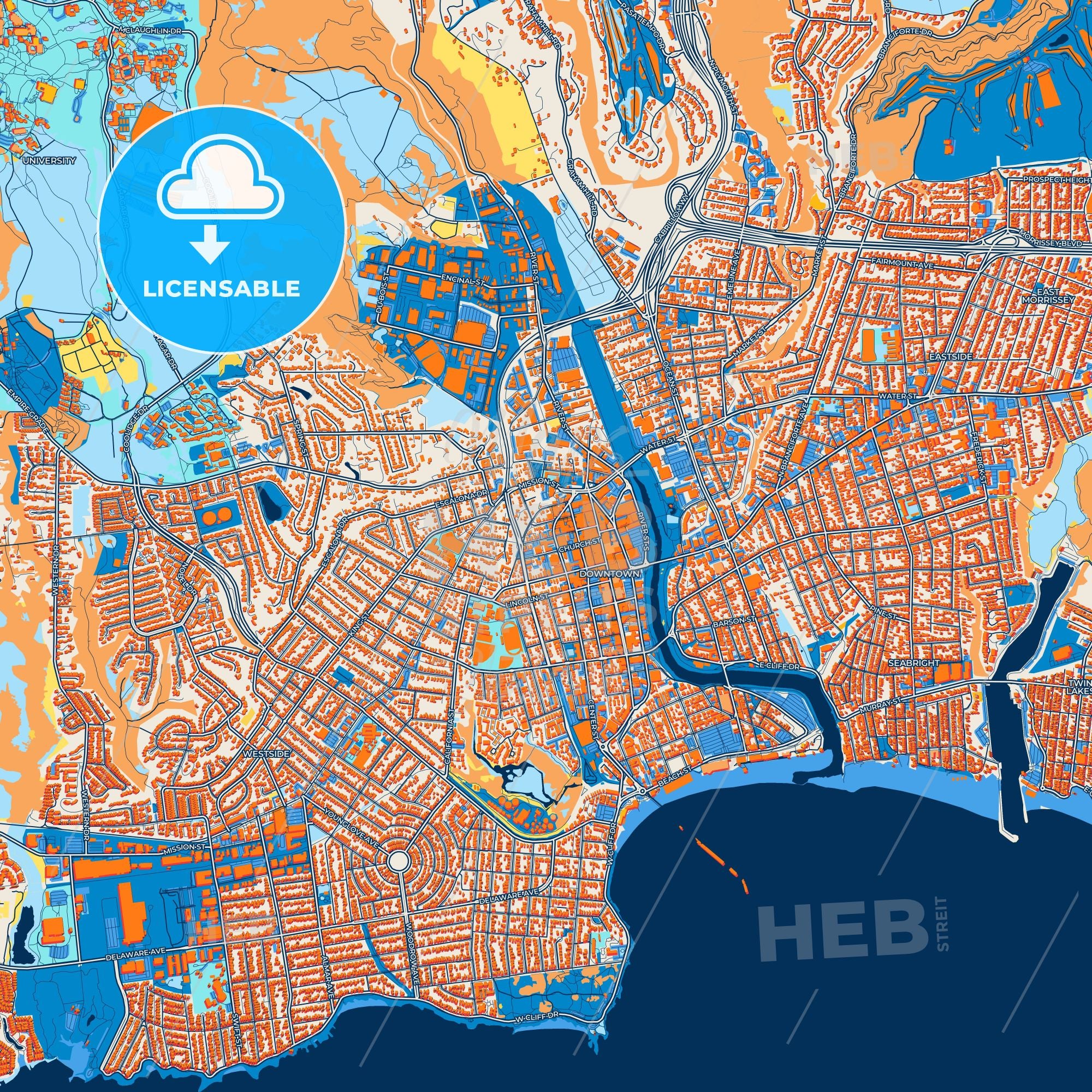 Colorful Santa Cruz Street Map - Digital Download – HEBSTREITS