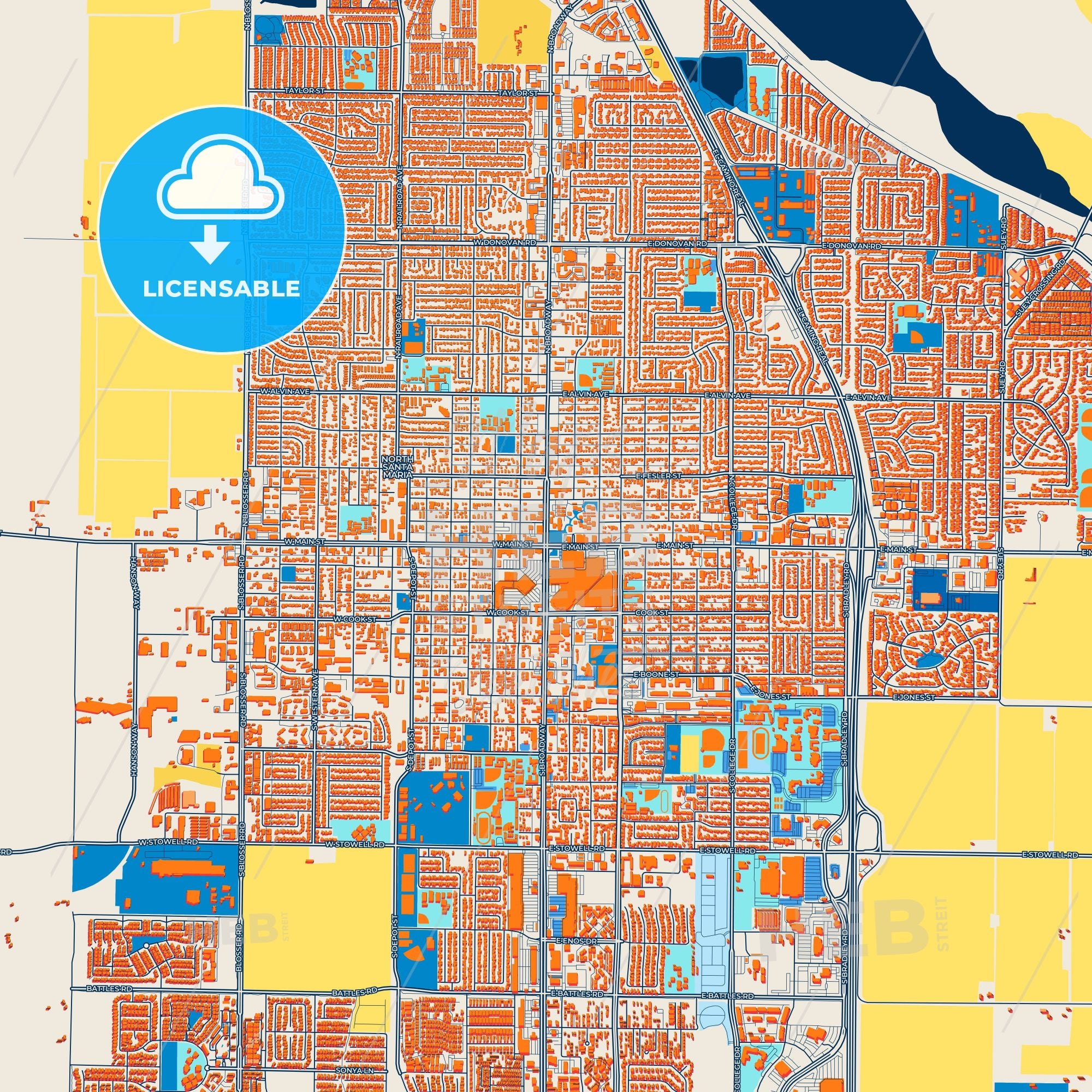 Colorful Santa Maria Street Map - Digital Download – HEBSTREITS