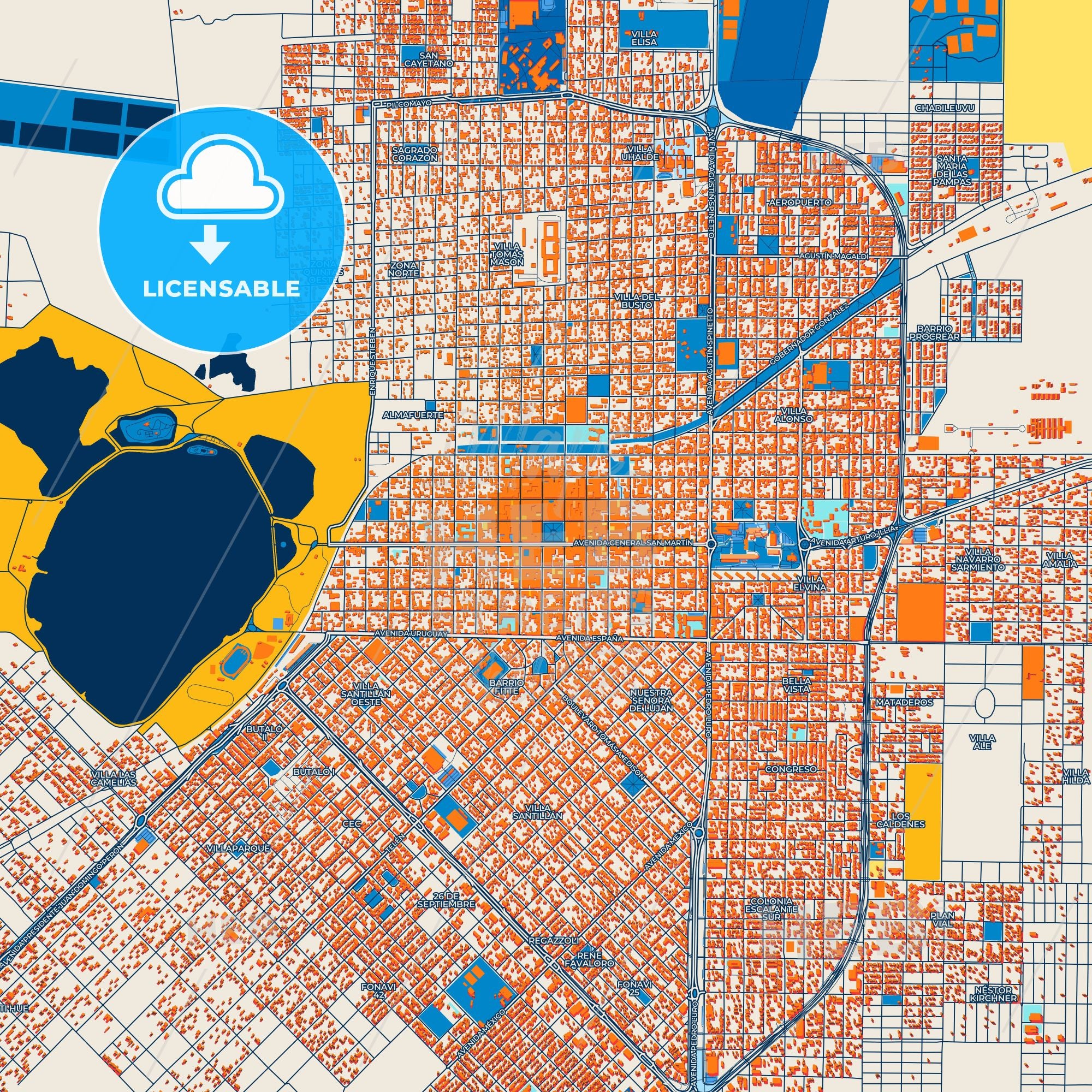 Colorful Santa Rosa Street Map With Labels And Buildings – HEBSTREITS