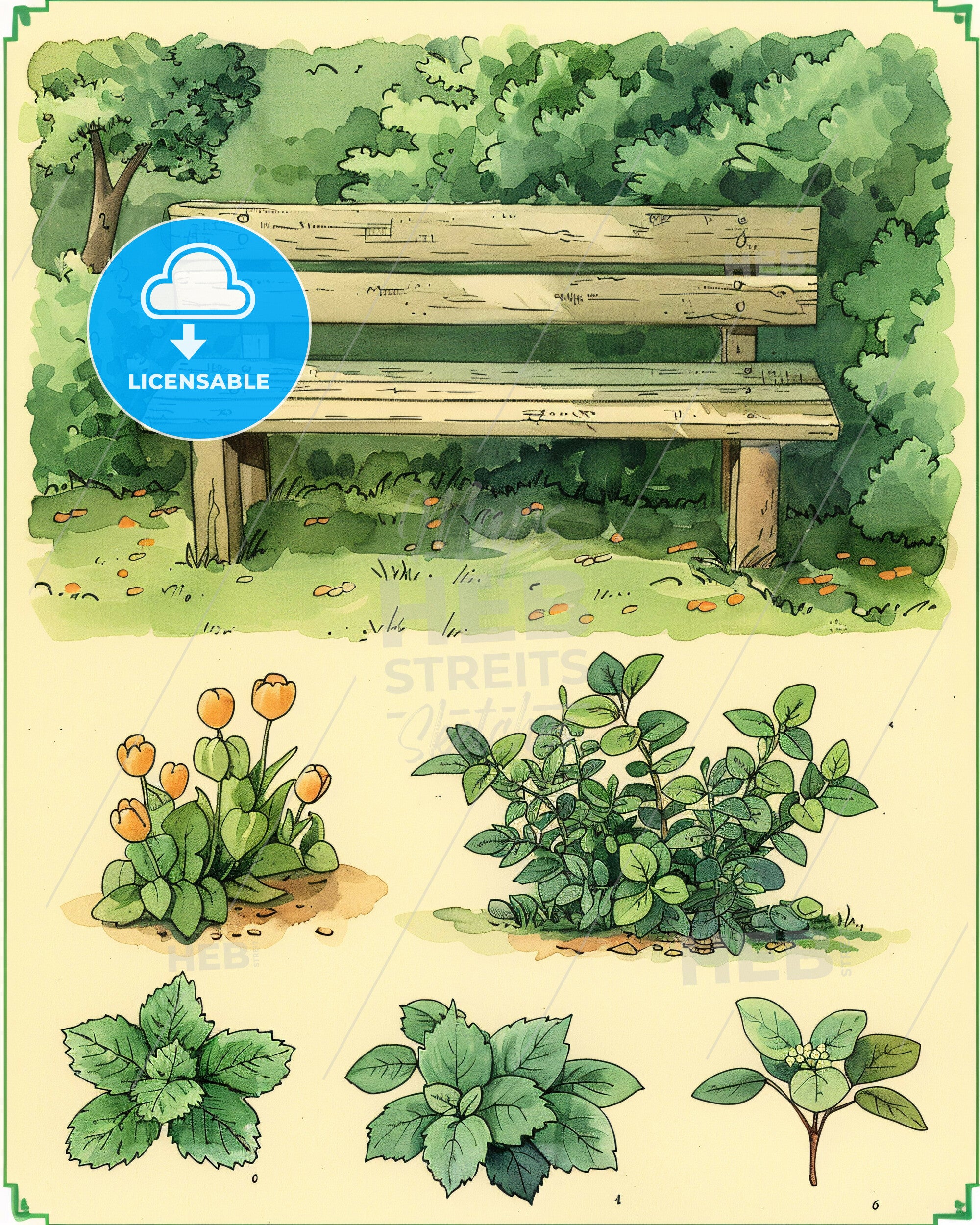 Sketchy Urban Park Iconography - HEBSTREITS Stock Image