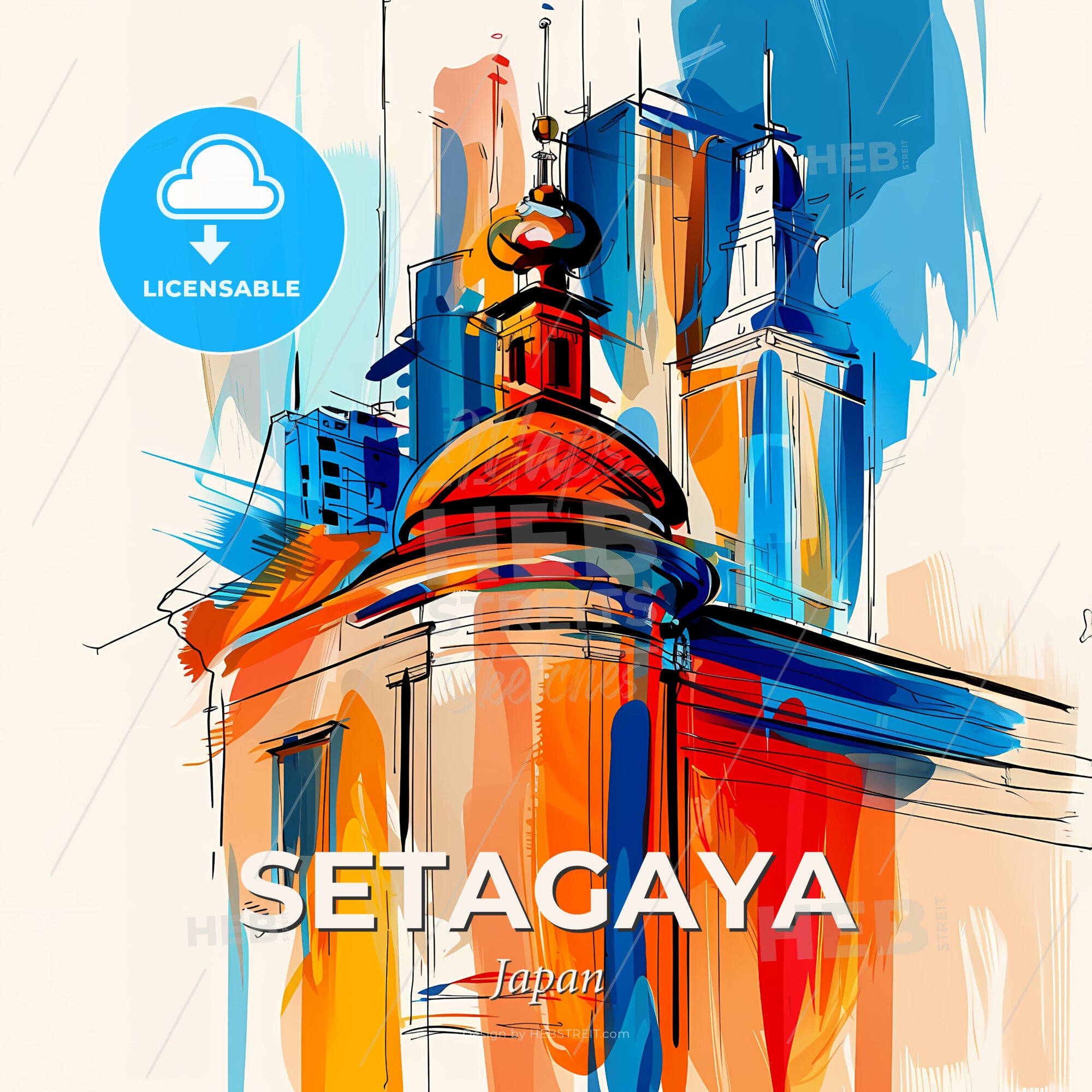 Vibrant Setagaya, Japan - A Drawing Of A Building With A Dome – HEBSTREITS