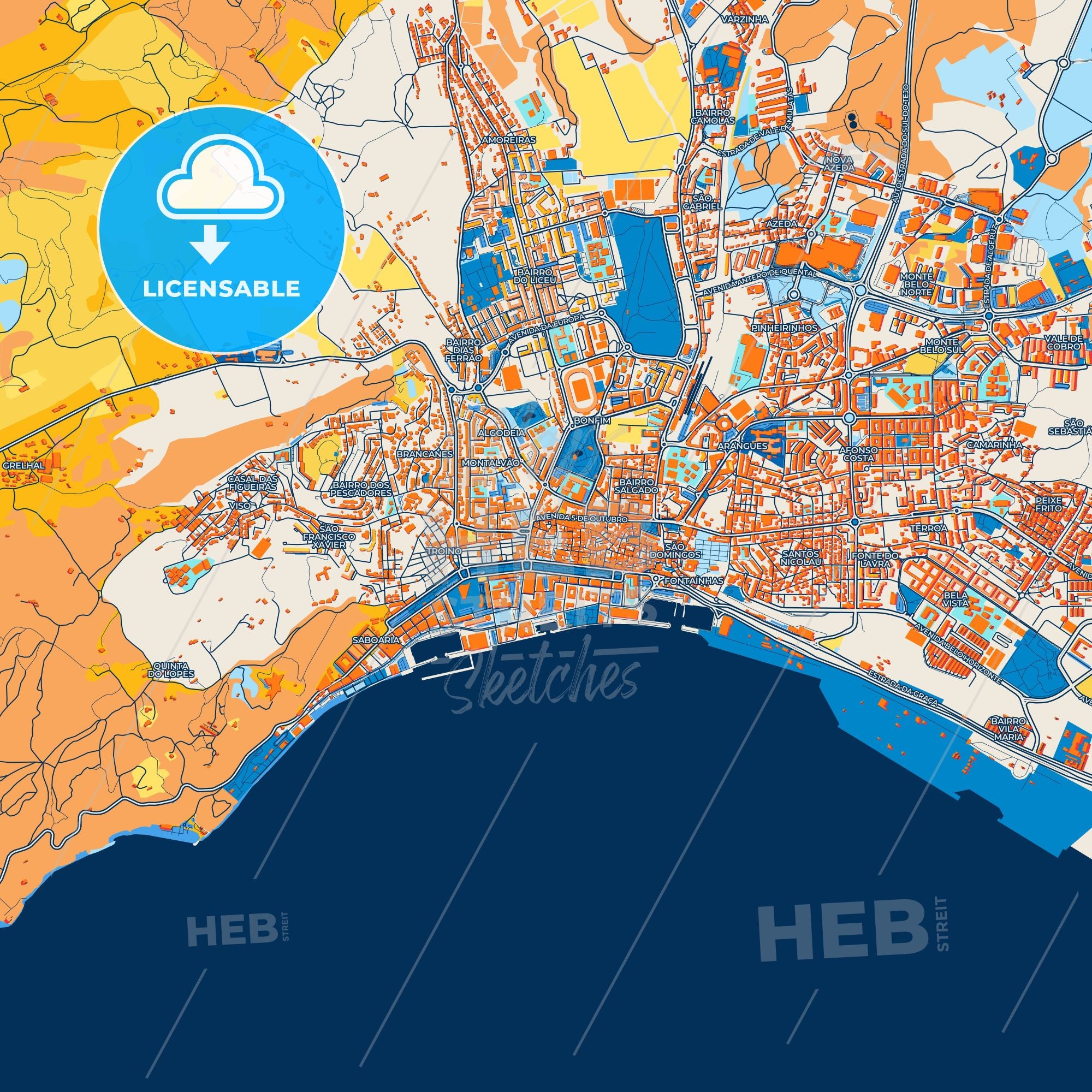 Colorful Setúbal Street Map - Digital Download – HEBSTREITS