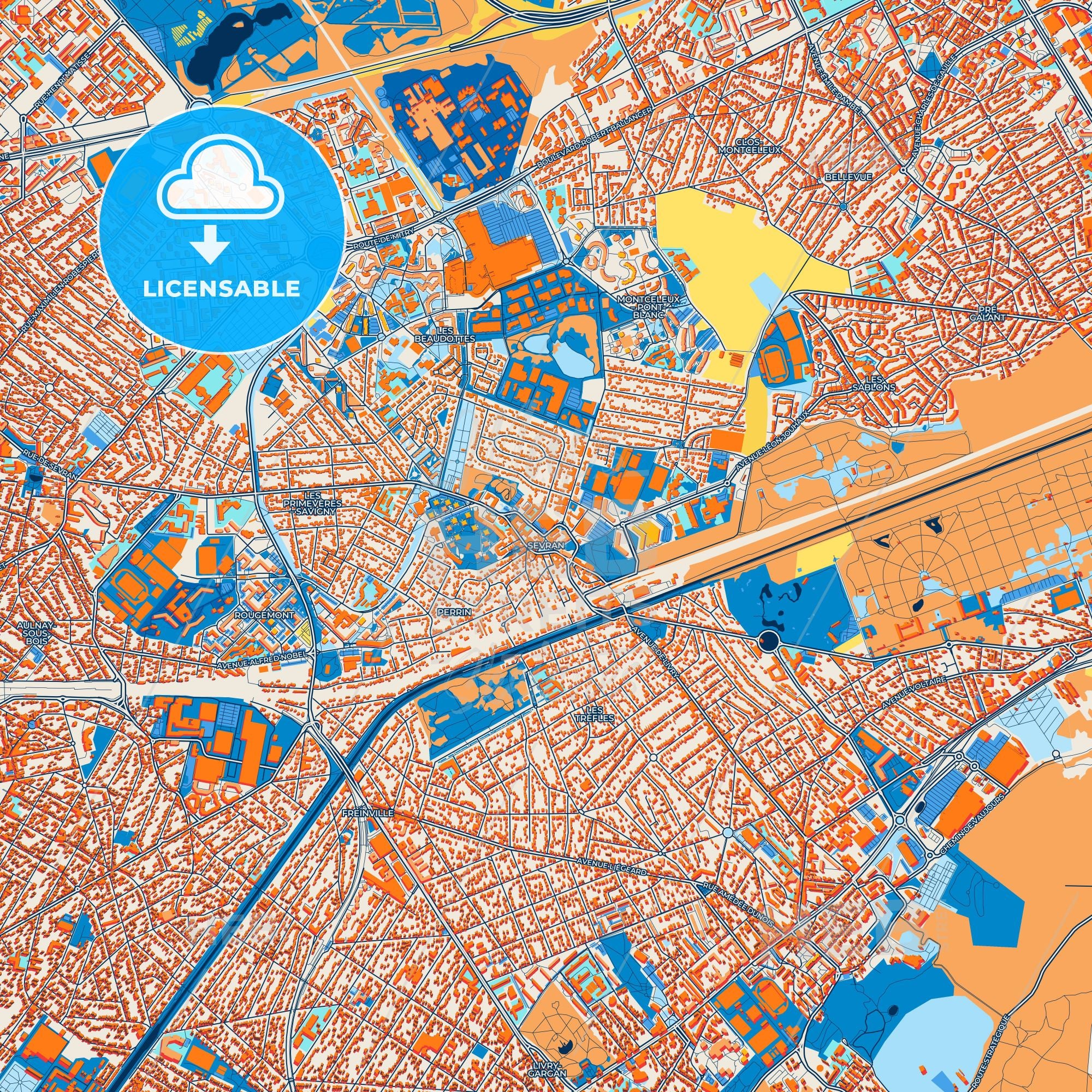 Colorful Sevran Street Map With Labels And Buildings – HEBSTREITS