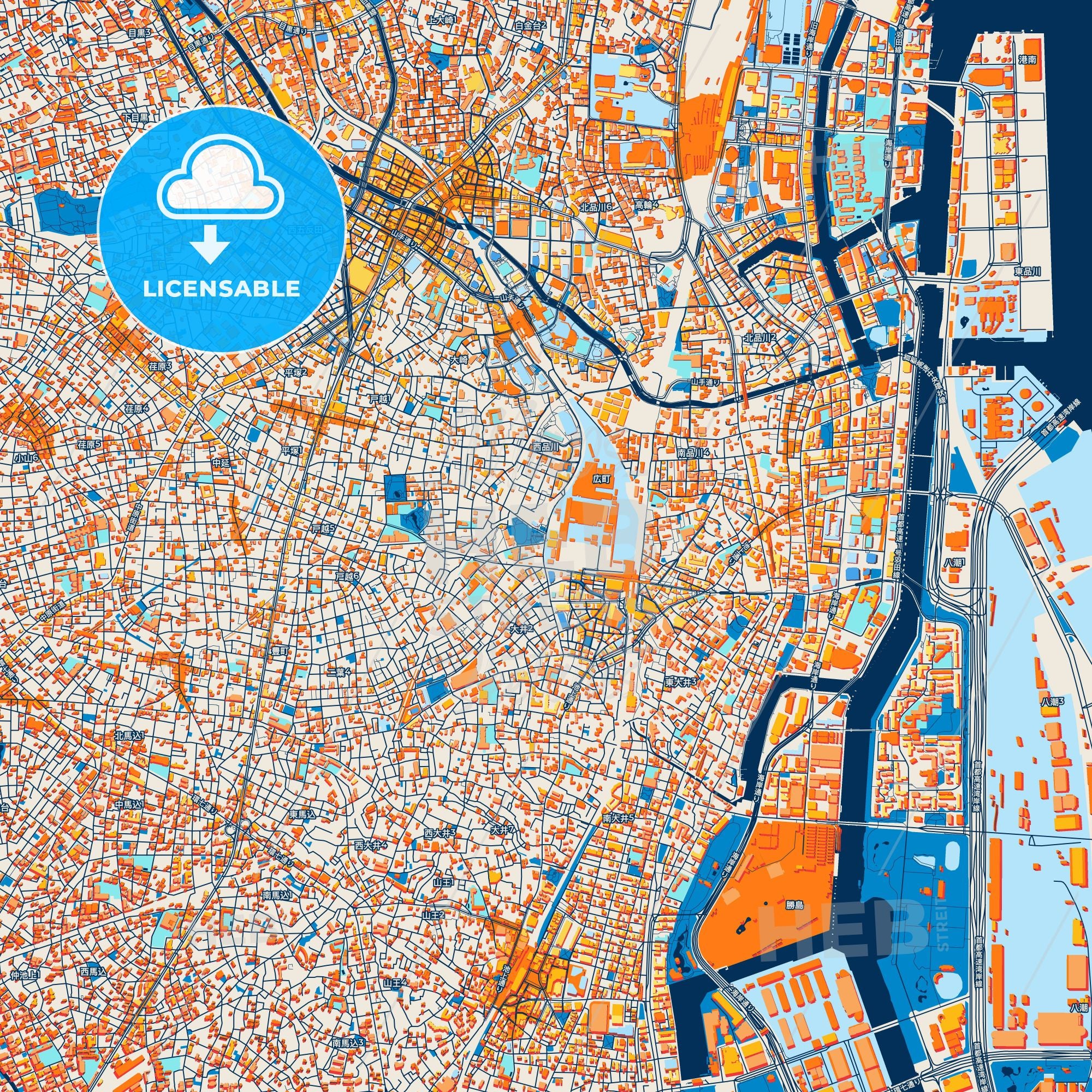 Colorful Shinagawa Street Map With Labels And Buildings – HEBSTREITS