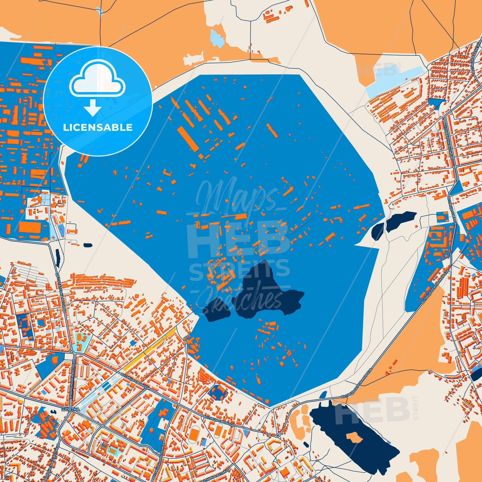 Colorful Shostka Street Map With Labels And Buildings – HEBSTREITS