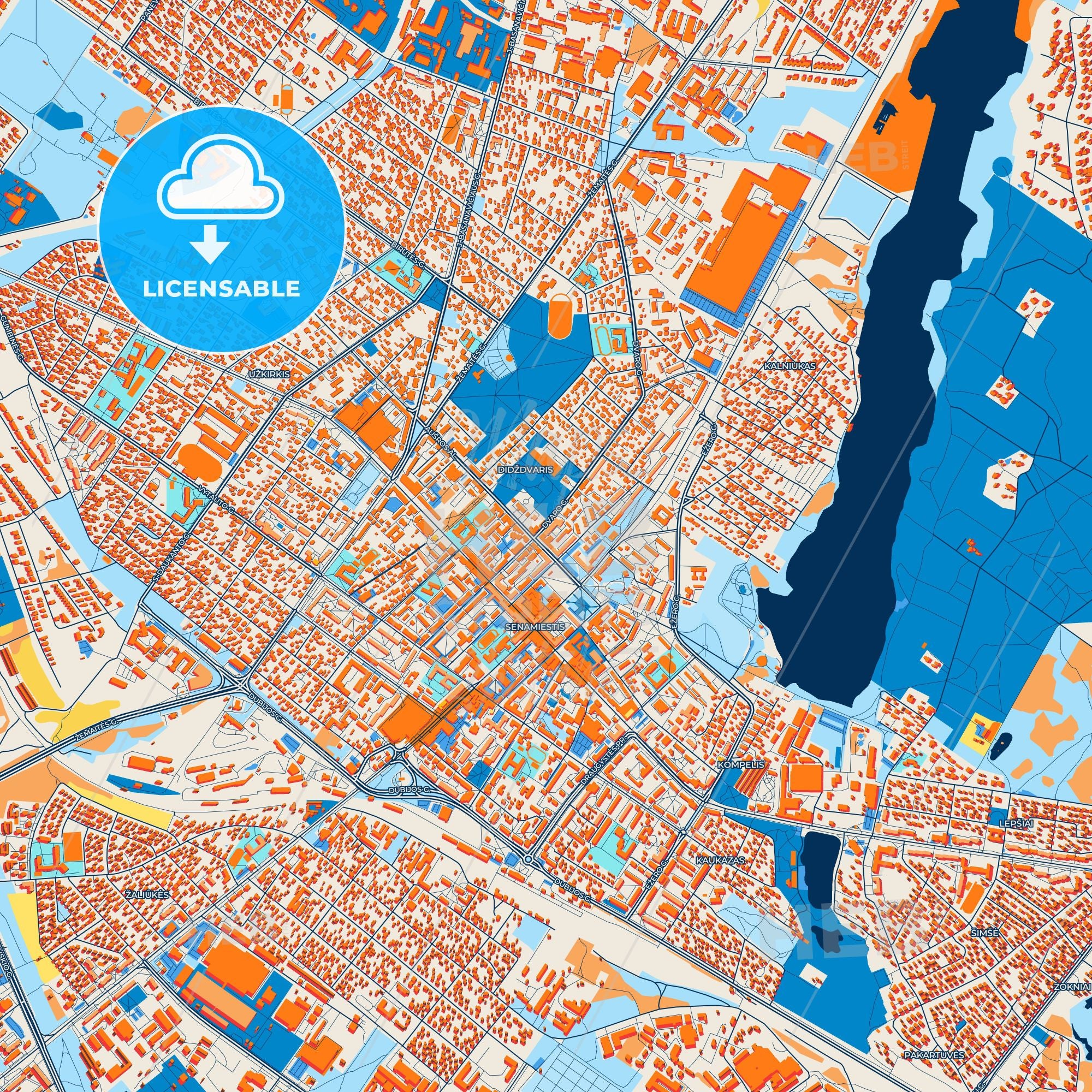 Colorful Šiauliai Street Map With Labels And Buildings – HEBSTREITS