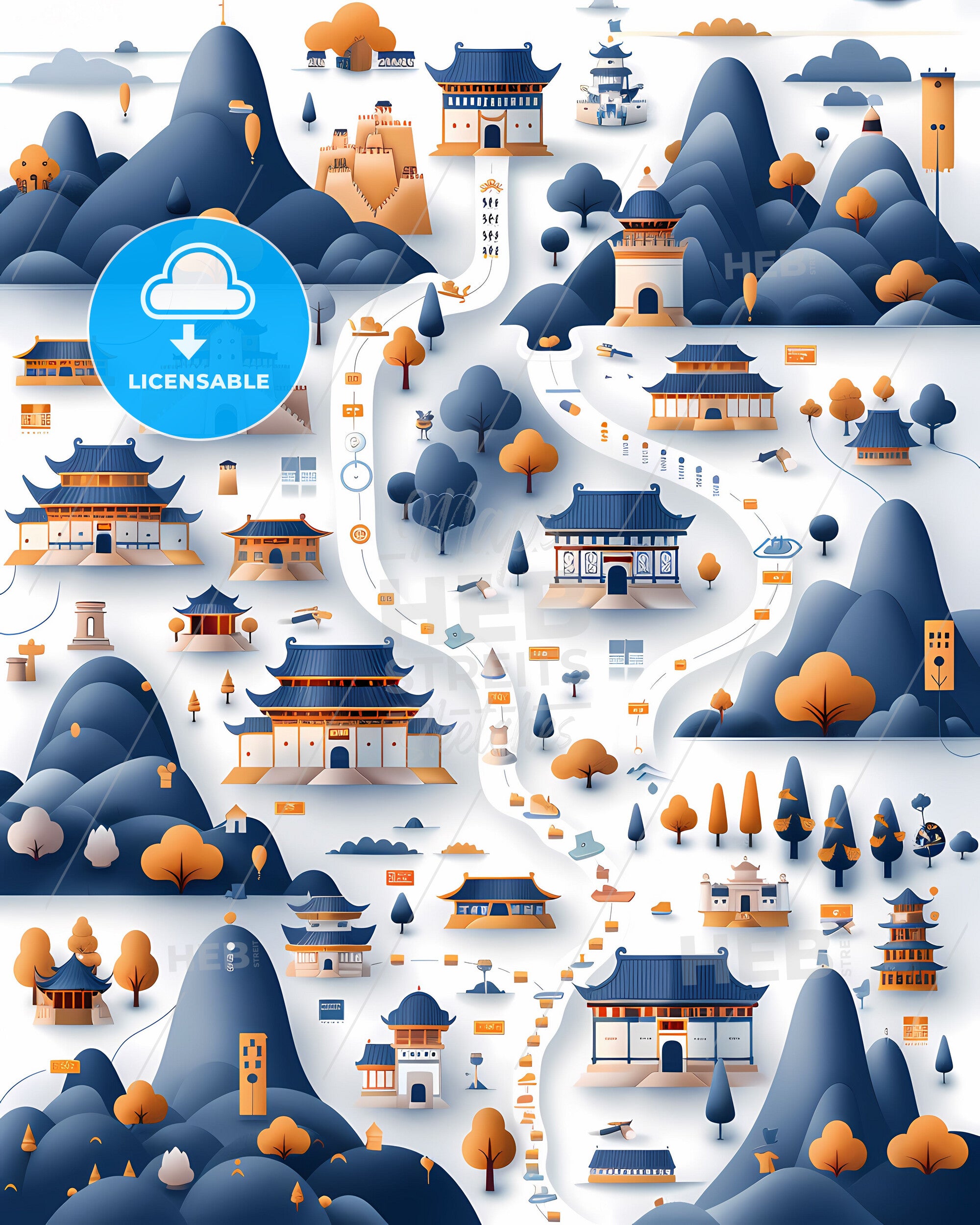 Abstract city map painting with intricate details, bright colors, and a ...