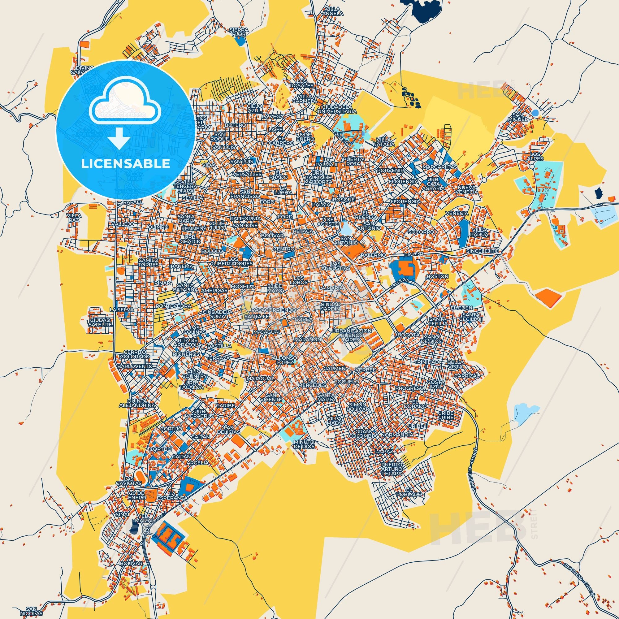Colorful Sincelejo Street Map With Labels And Buildings – HEBSTREITS