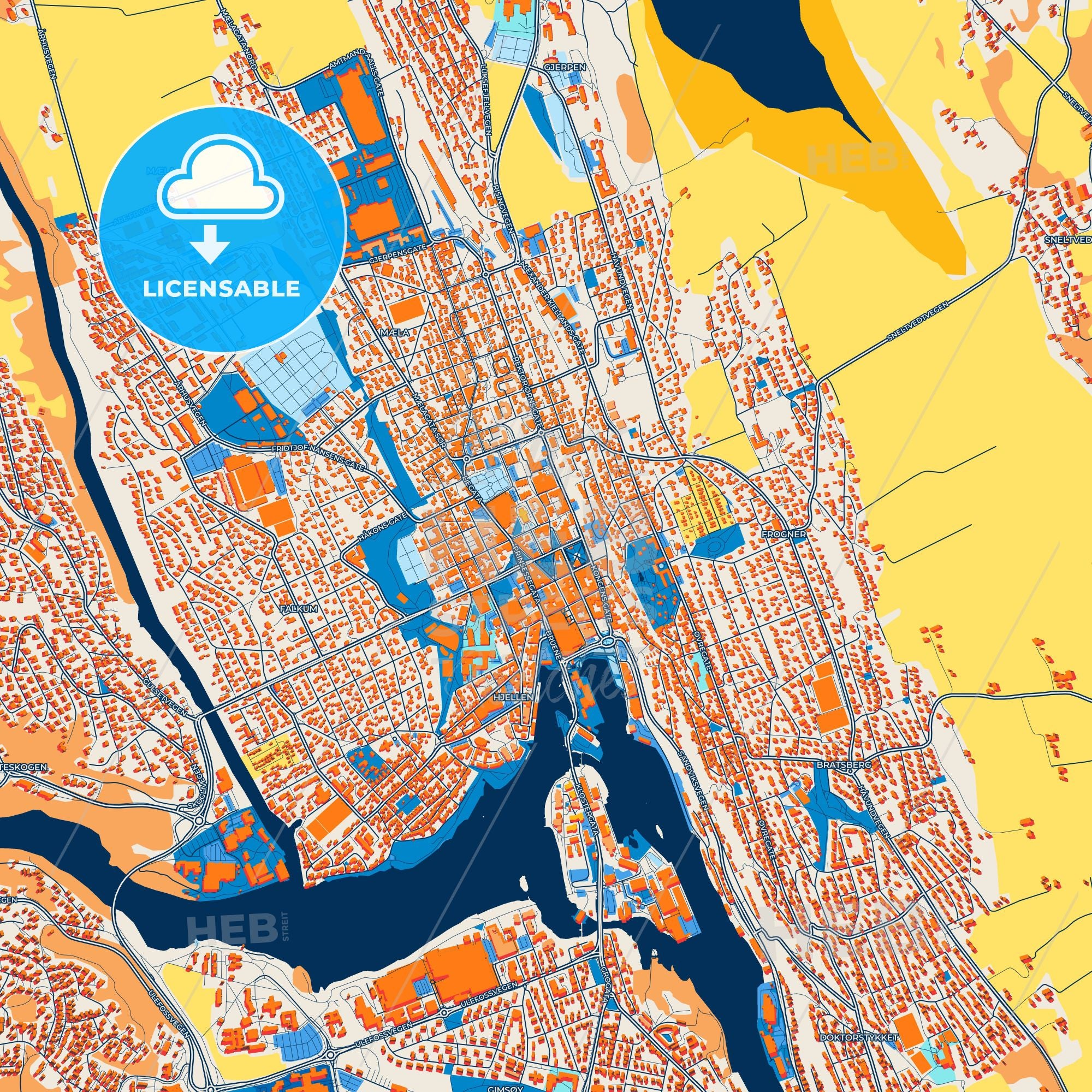 Colorful Skien Street Map With Labels And Buildings – HEBSTREITS