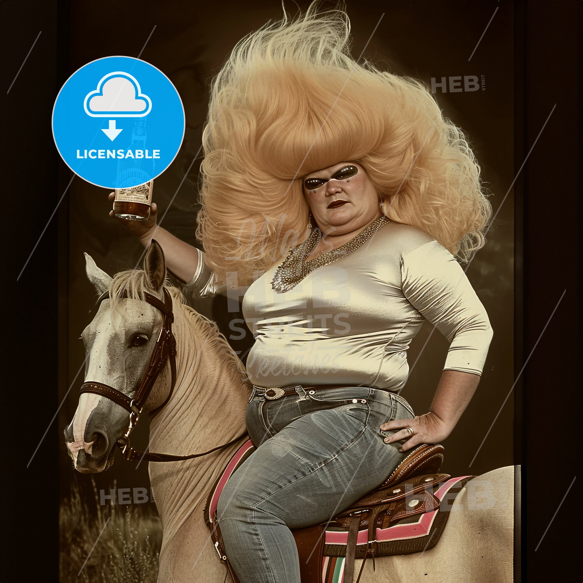 Slightly Weathered And Worn Polaroid Of An Fat - A Woman With Big Hair ...