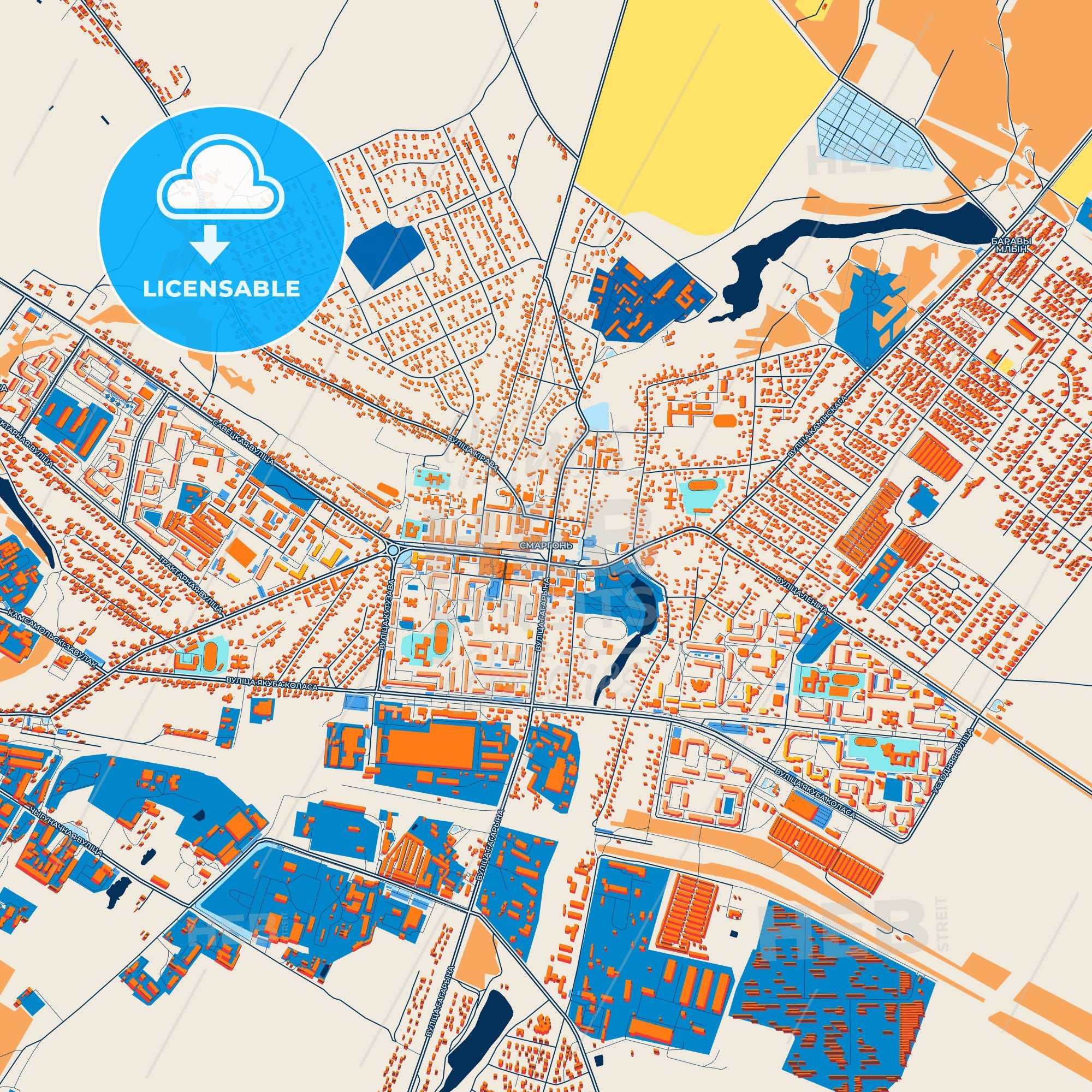 Colorful Smarhon Street Map With Labels And Buildings – HEBSTREITS