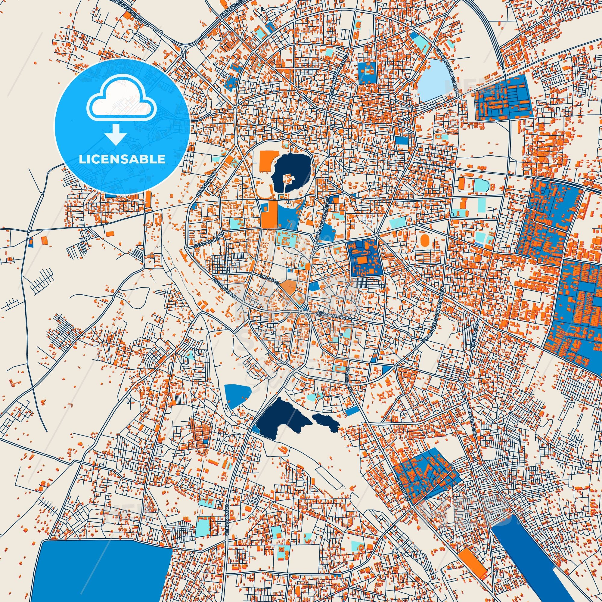 Colorful Solapur Street Map With Labels And Buildings – HEBSTREITS