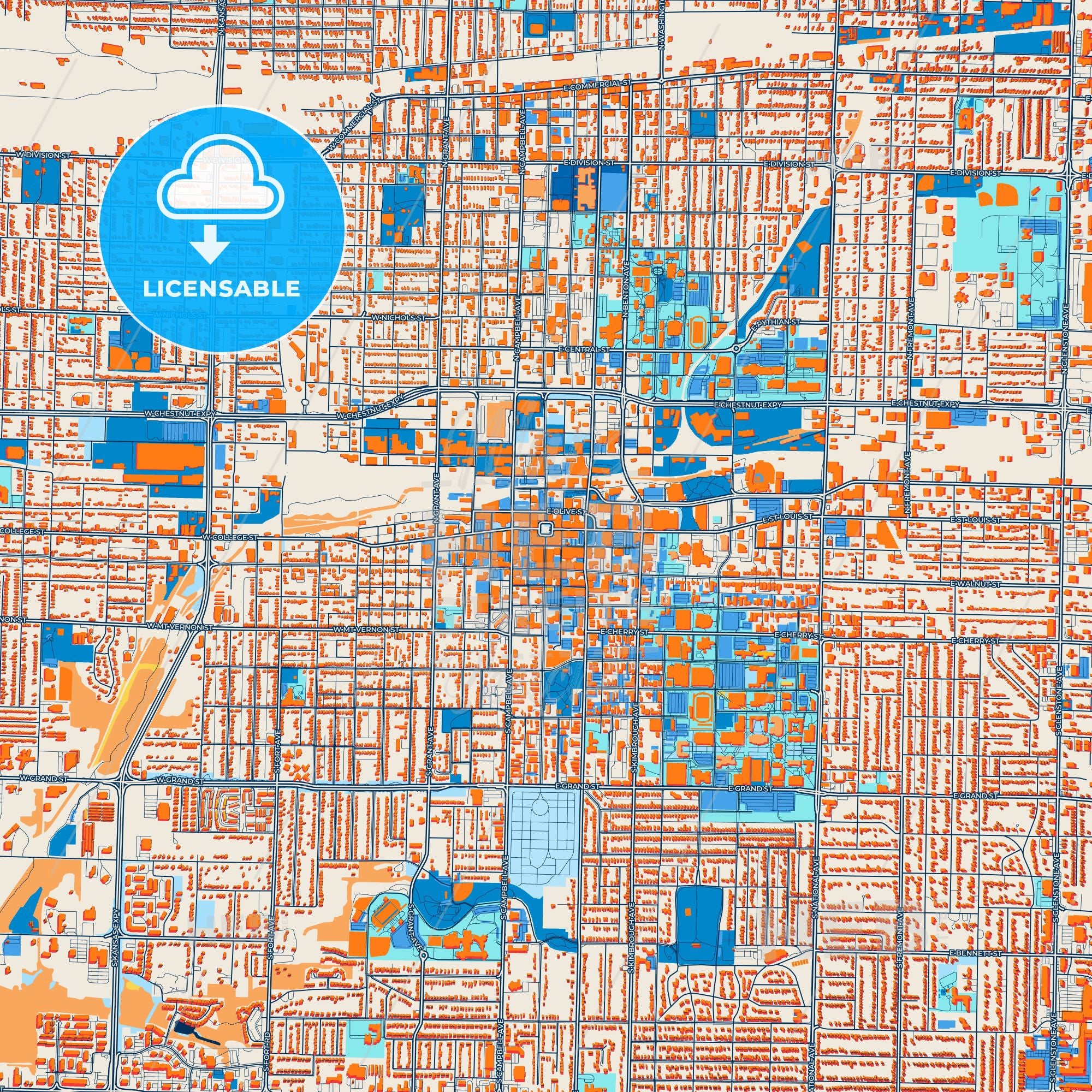 Colorful Springfield Street Map With Labels And Buildings – HEBSTREITS