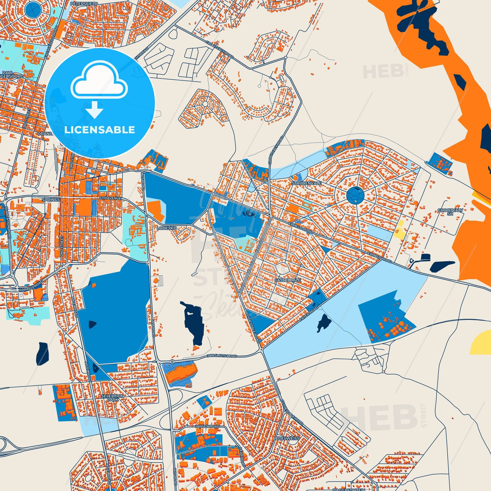 Colorful Springs Street Map With Labels And Buildings – HEBSTREITS