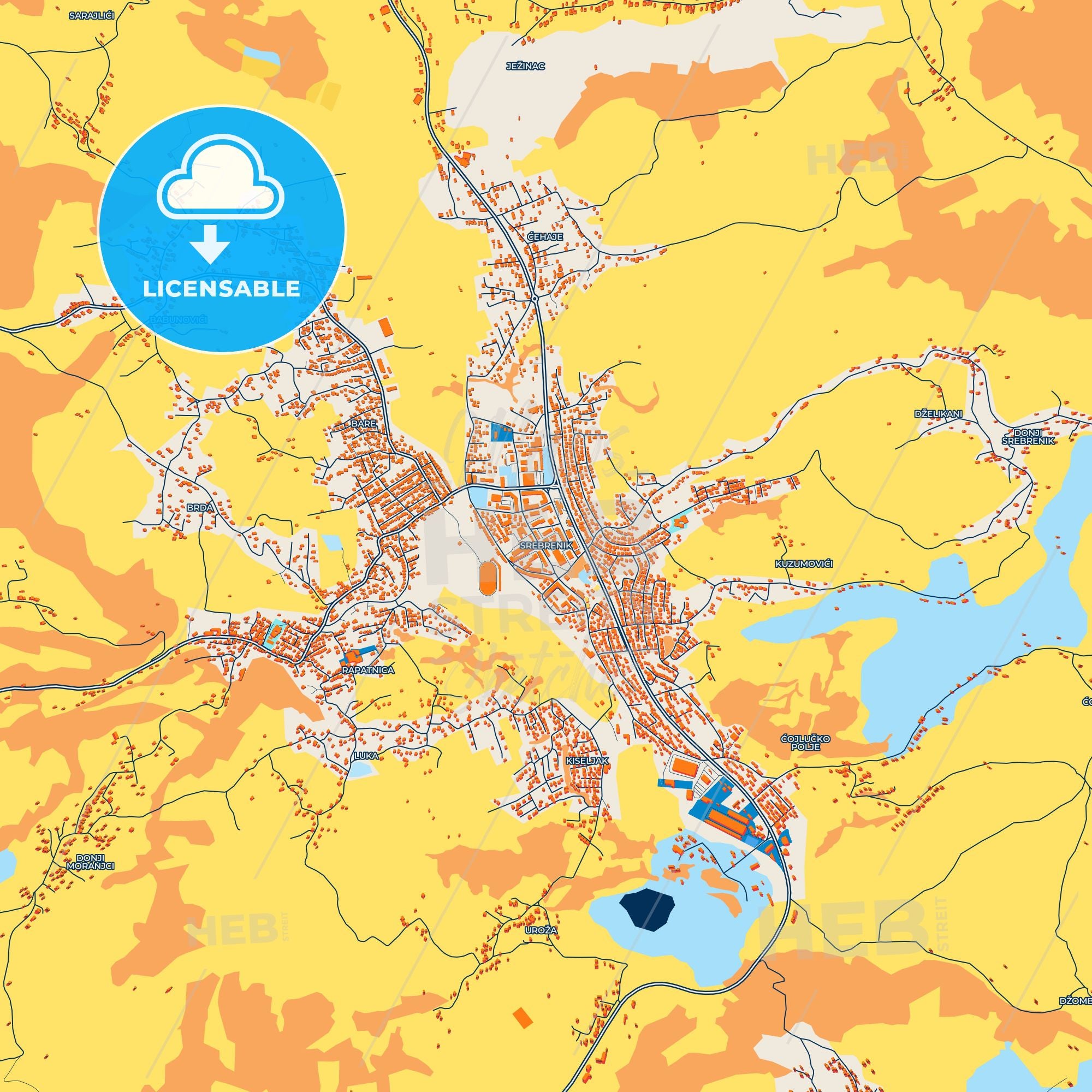 Colorful Srebrenik Street Map - Digital Download – HEBSTREITS
