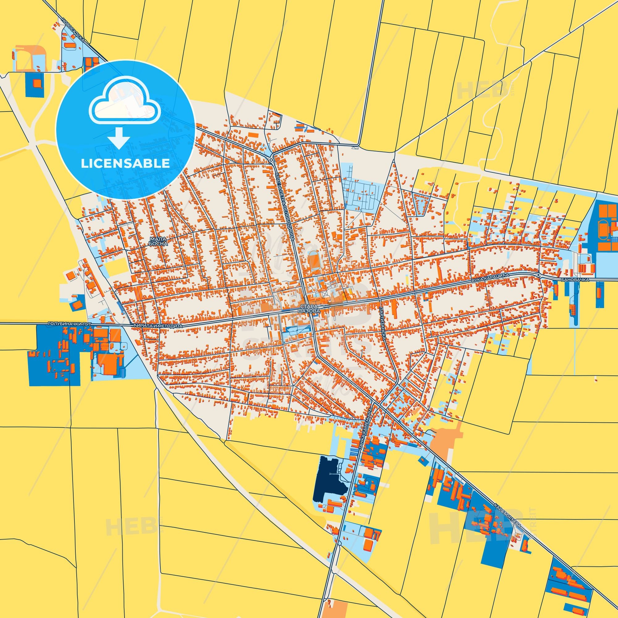 Colorful Stara Pazova Street Map - Digital Download – HEBSTREITS