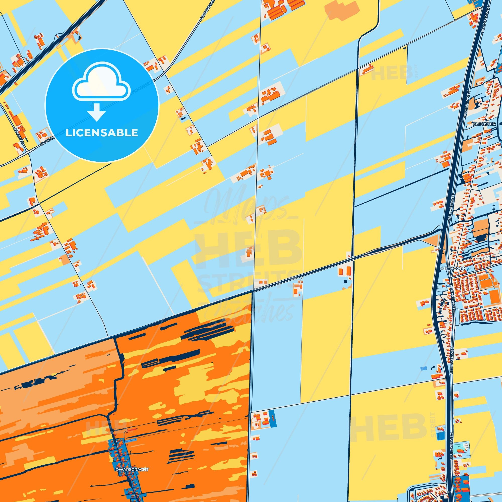 Colorful Steenwijkerland Street Map With Labels And Buildings – HEBSTREITS