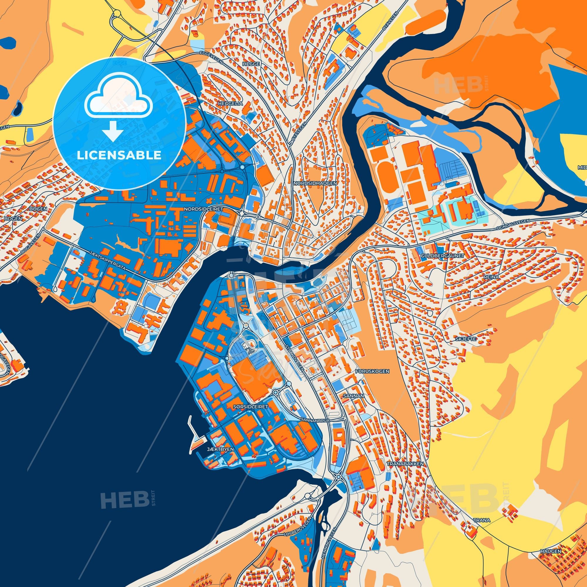 Colorful Steinkjer Street Map With Labels And Buildings – HEBSTREITS