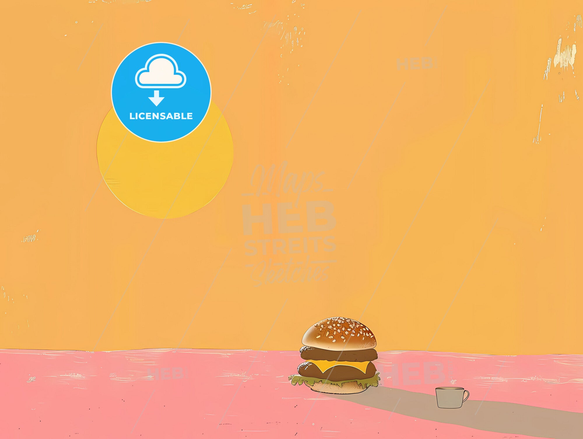 Symmetrical Minimalist Hamburger and Cup Painting Geometry Art Vivid ...