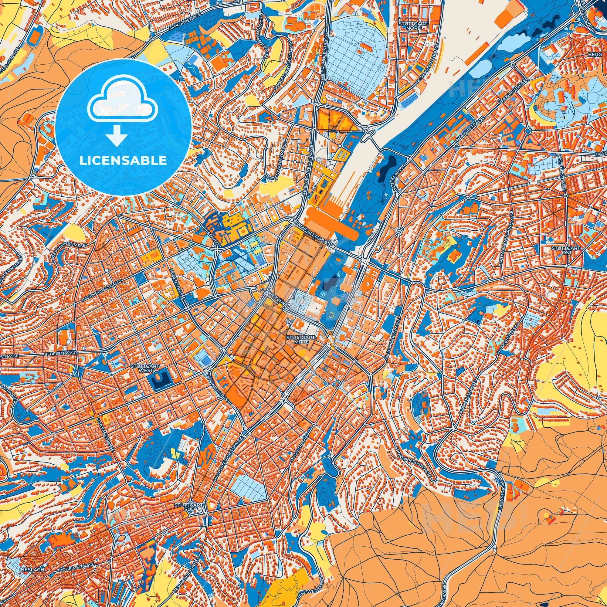 Colorful Stuttgart Street Map - Digital Download – HEBSTREITS