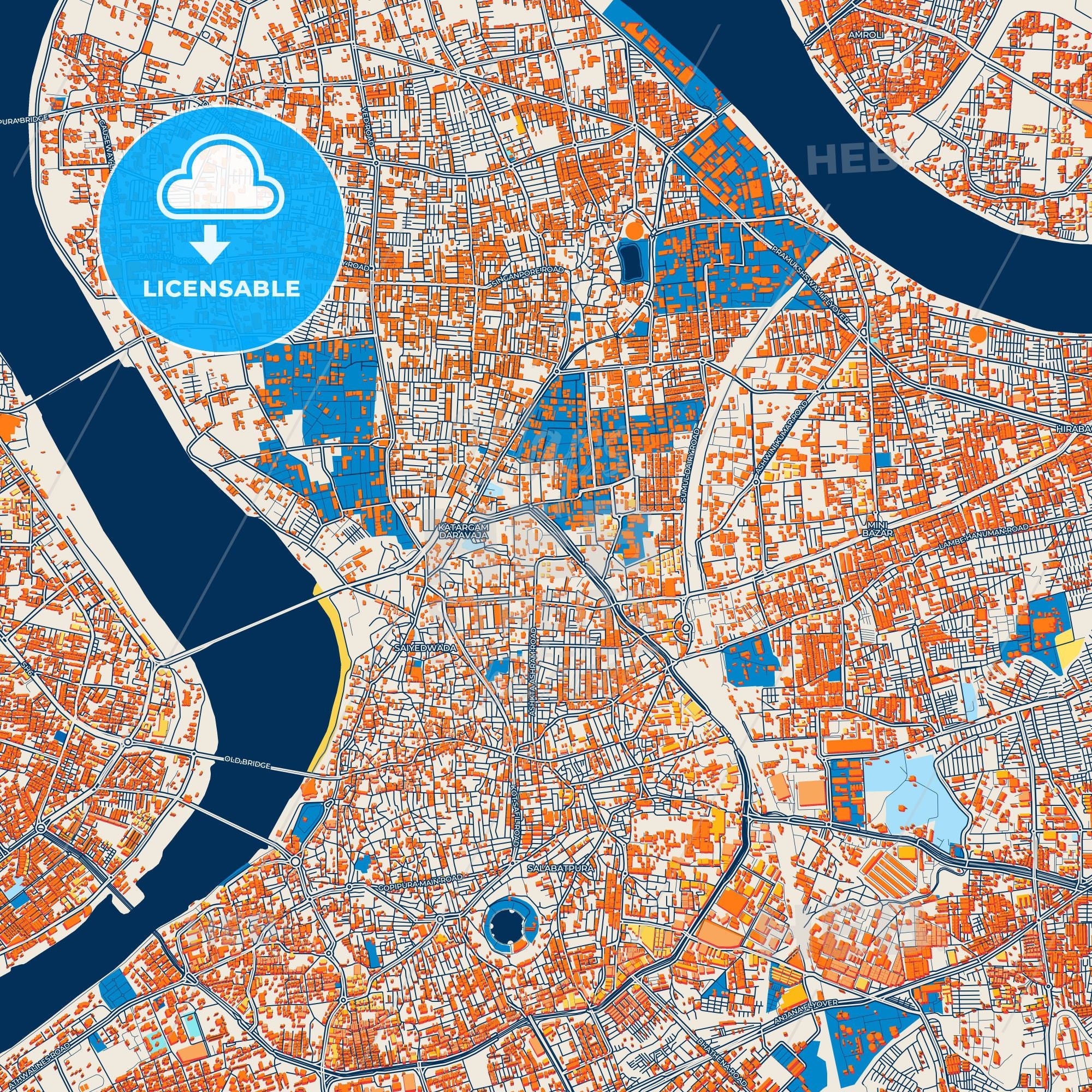 Colorful Surat Street Map With Labels And Buildings – HEBSTREITS