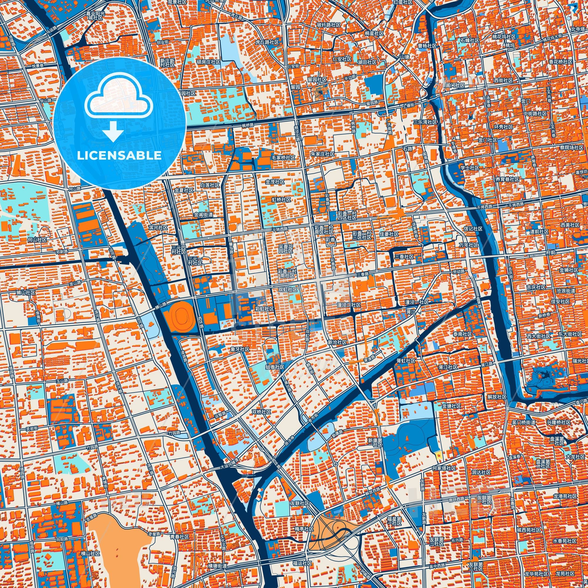 Colorful Suzhou Street Map With Labels And Buildings – HEBSTREITS