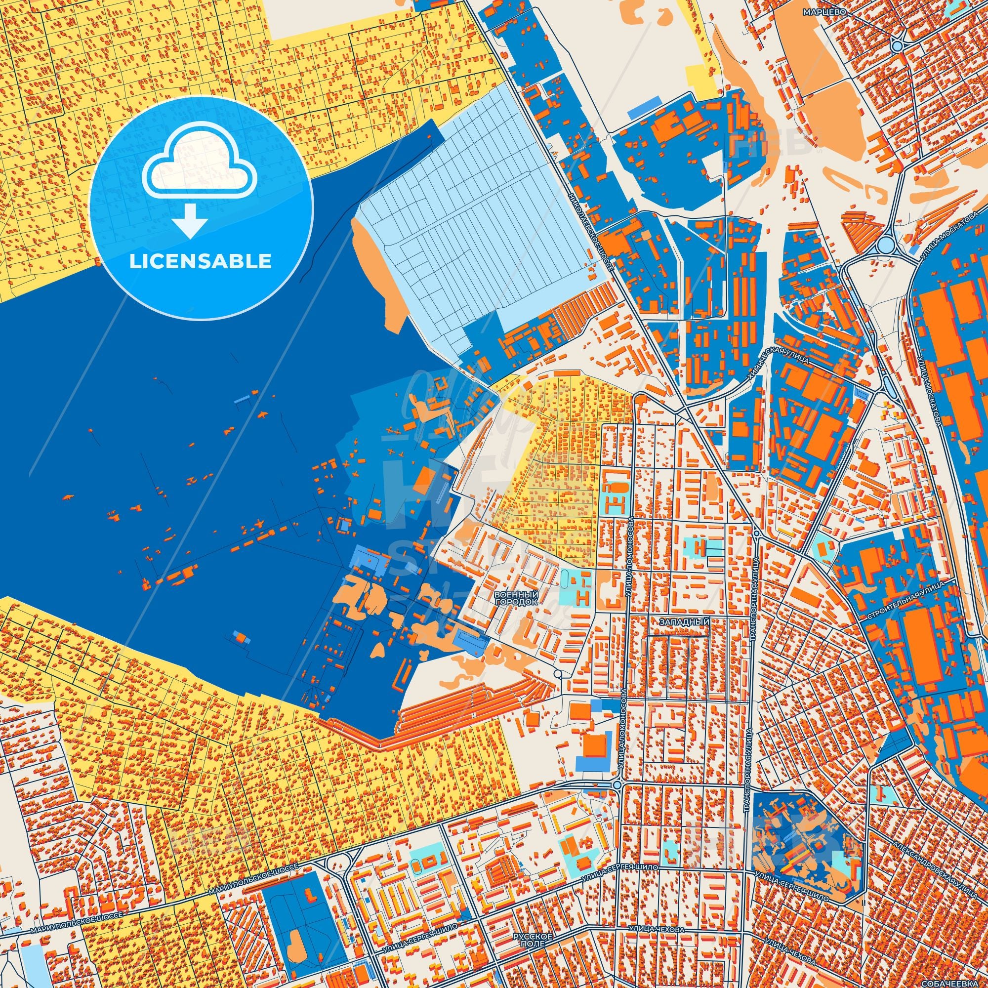 Colorful Taganrog Street Map With Labels And Buildings – HEBSTREITS