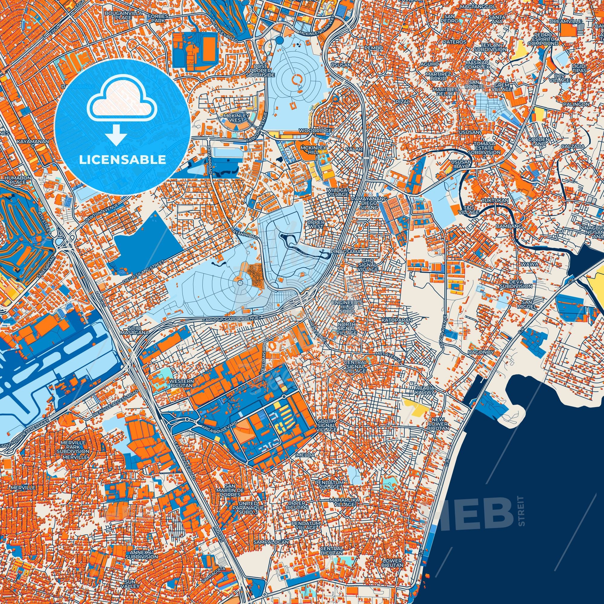 Colorful Taguig Street Map With Labels And Buildings – HEBSTREITS