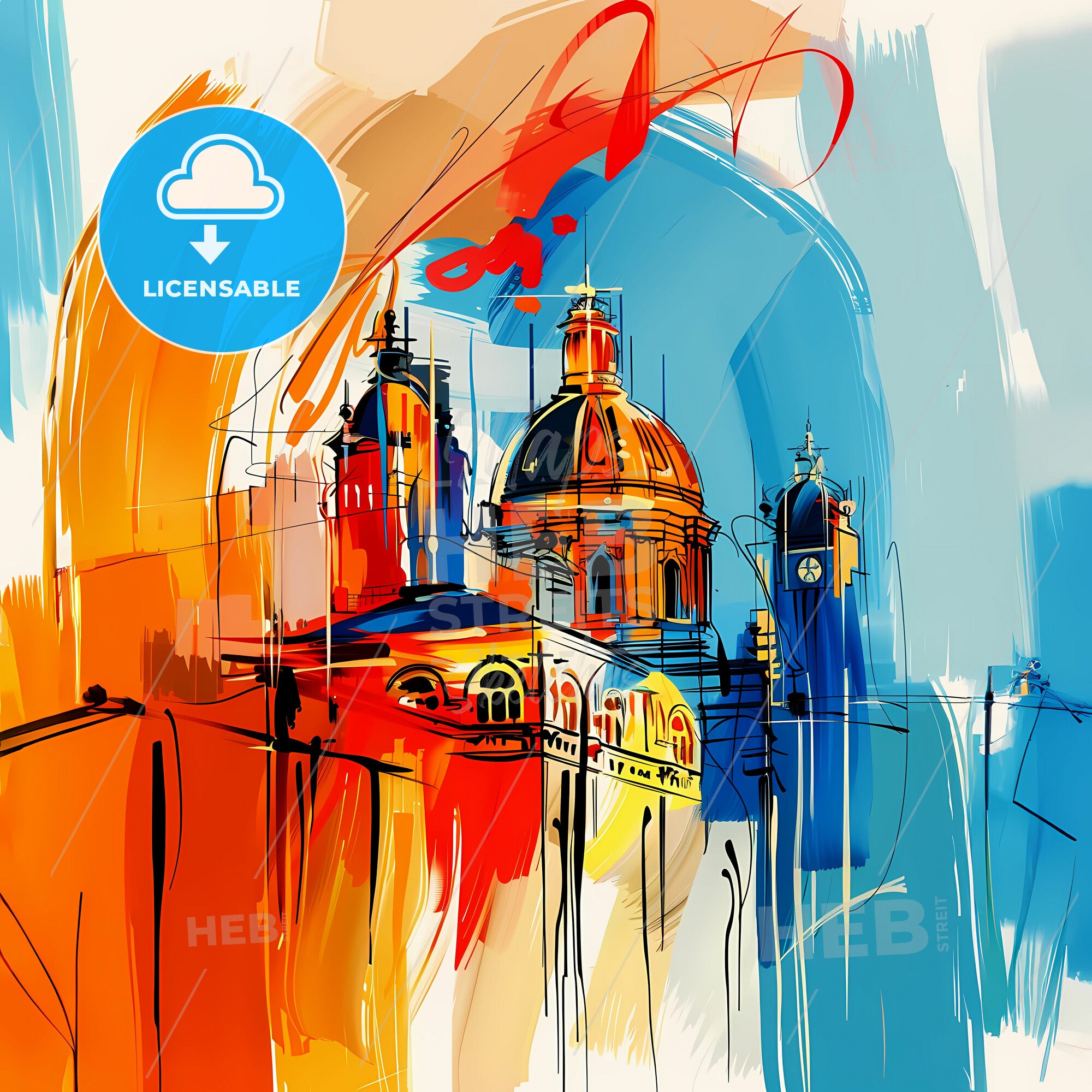 Vibrant Taguig, Philippines - A Painting Of A Building With A Dome And ...