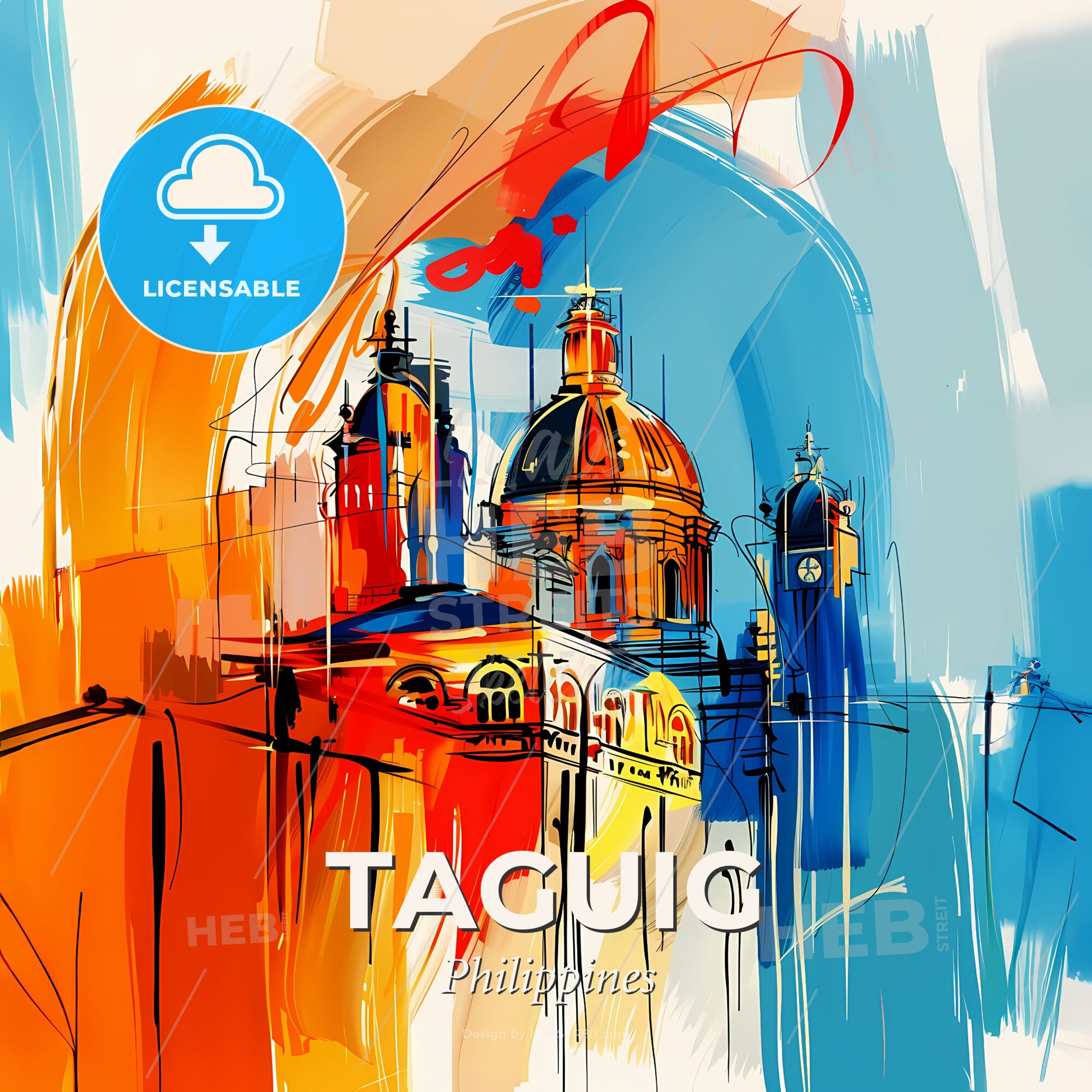 Vibrant Taguig, Philippines - A Painting Of A Building With A Dome And ...