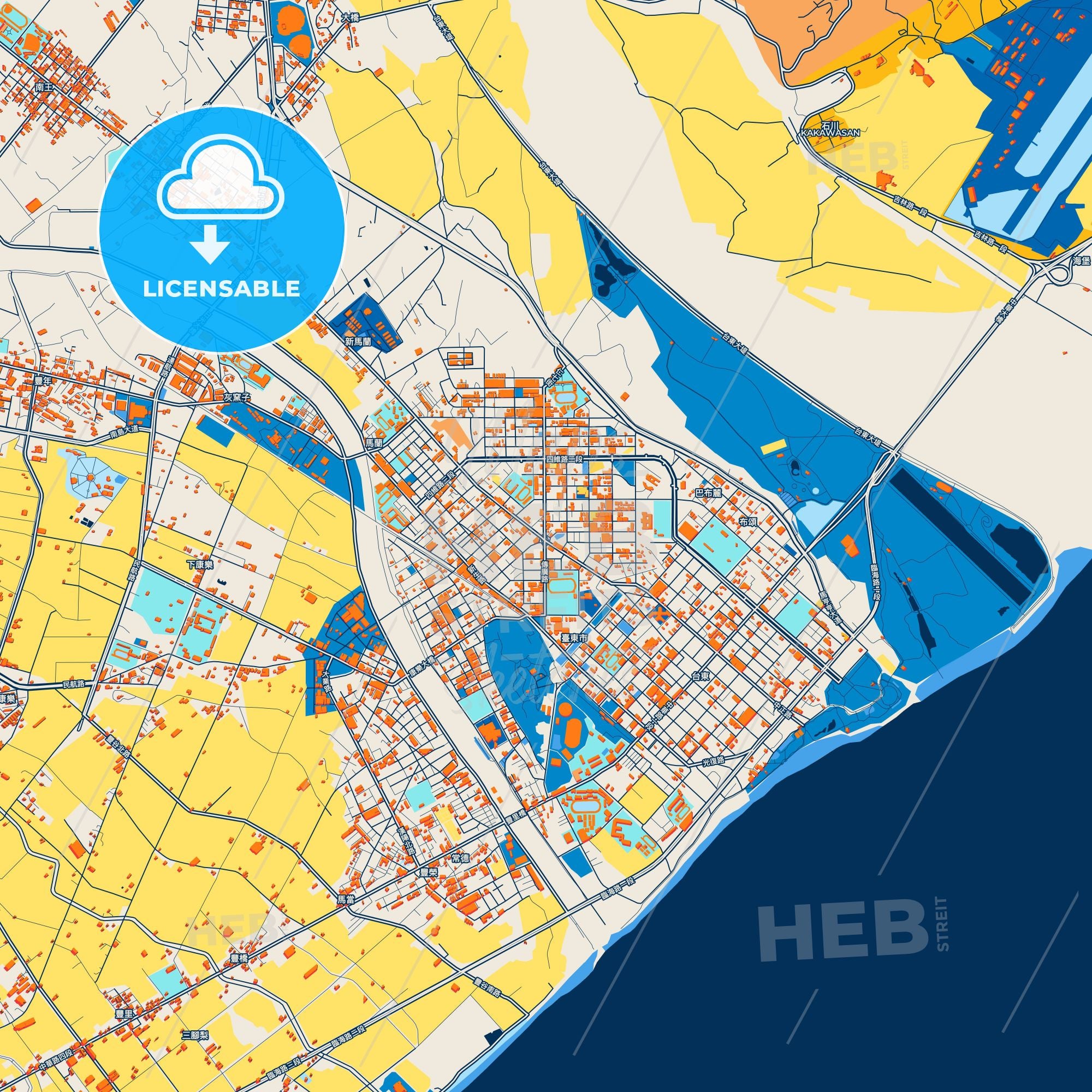 Colorful Taitung Street Map With Labels And Buildings – HEBSTREITS