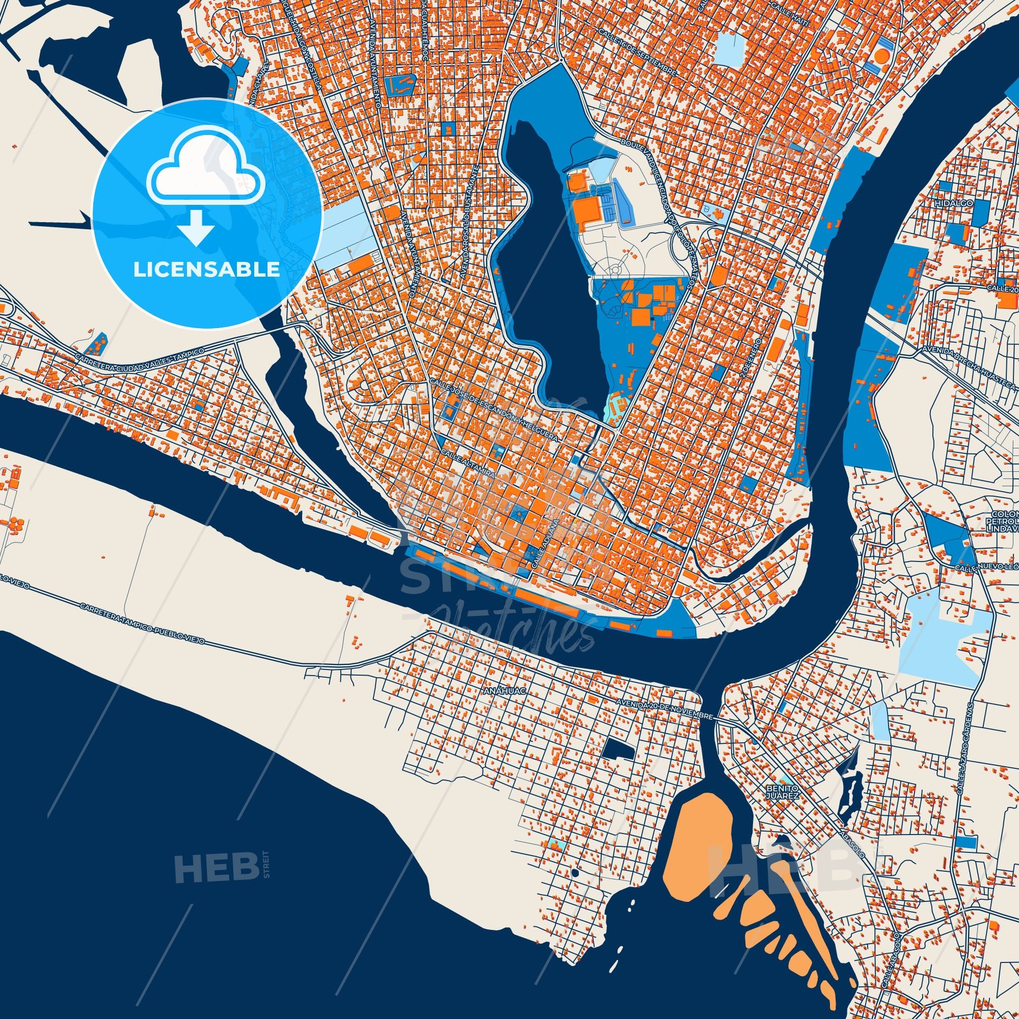 Colorful Tampico Street Map With Labels And Buildings – HEBSTREITS