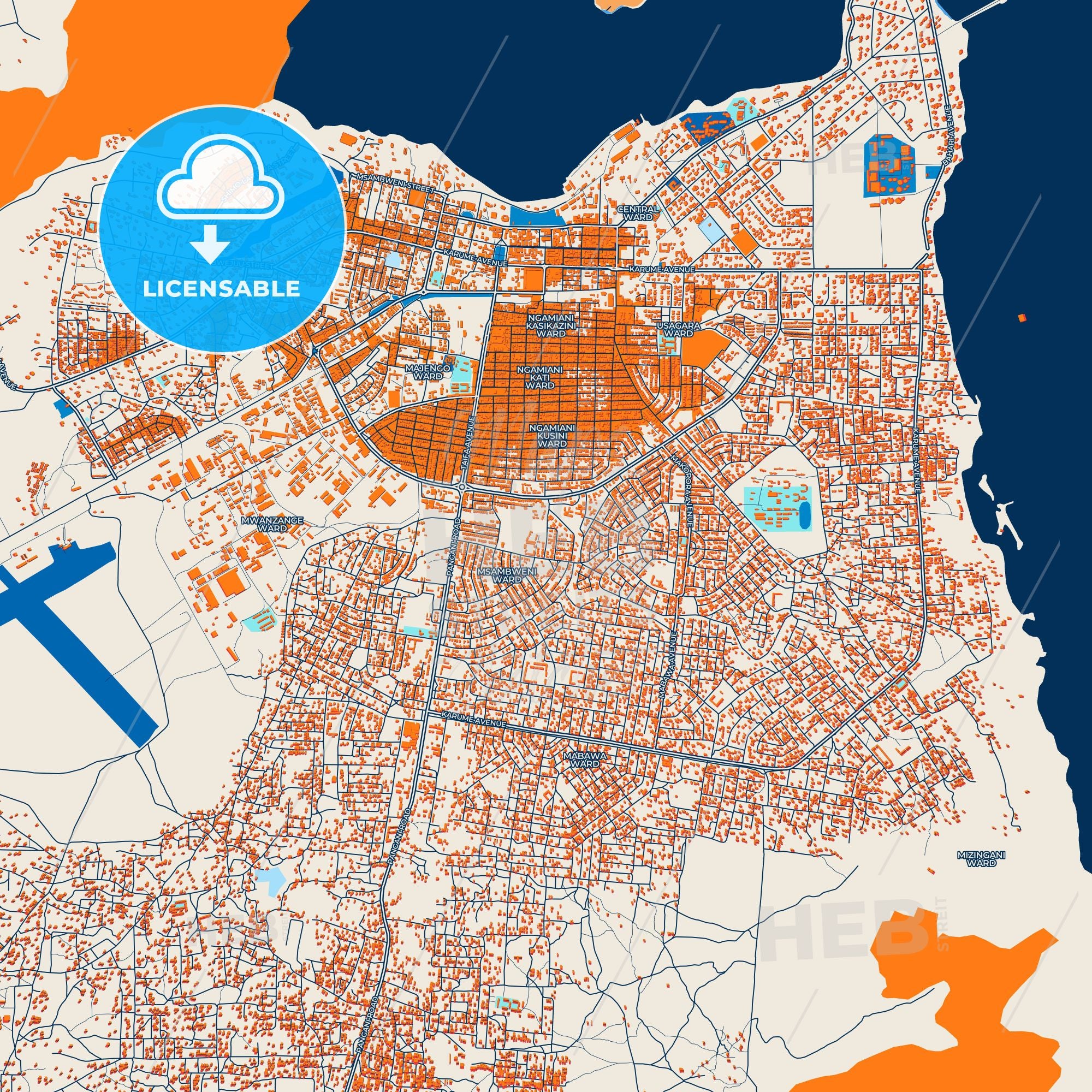Colorful Tanga Street Map - Digital Download – HEBSTREITS