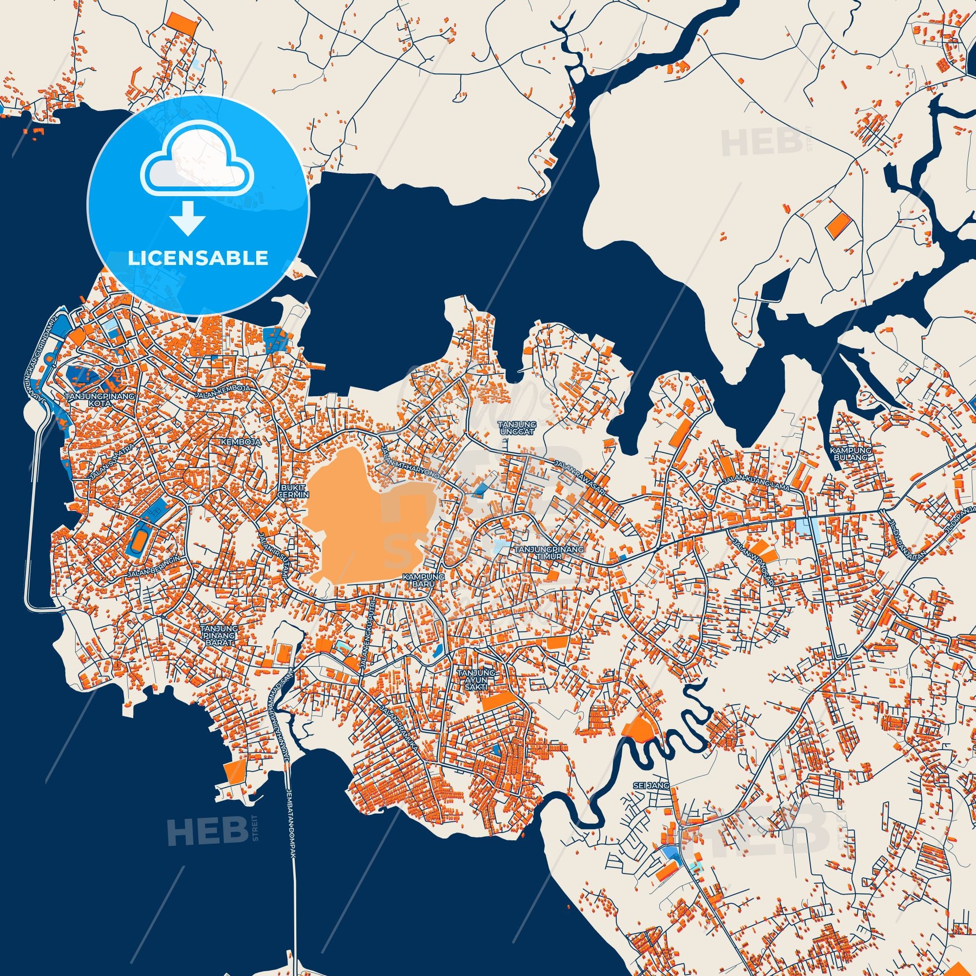 Colorful Tanjung Pinang Street Map - Digital Download – HEBSTREITS