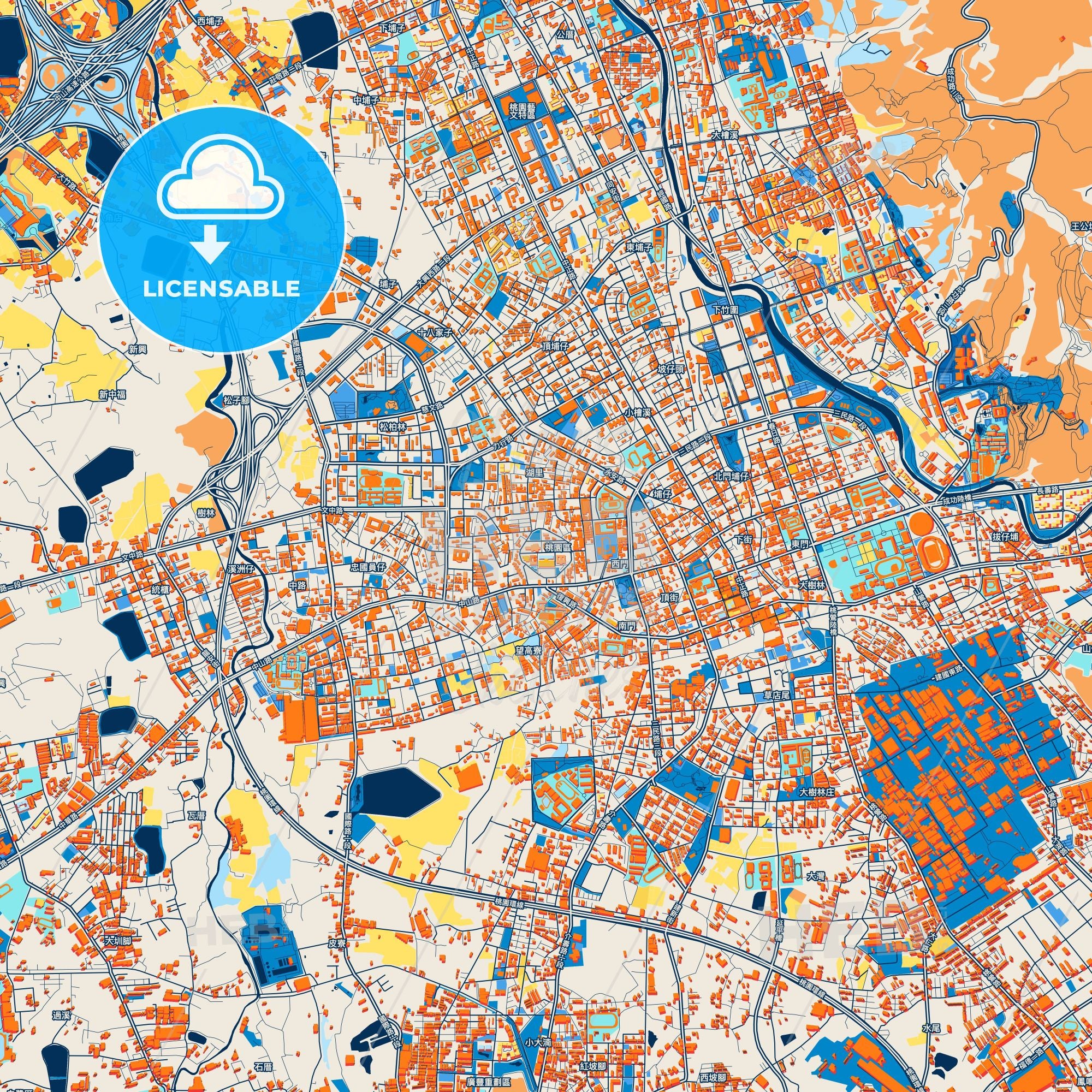 Colorful Taoyuan Street Map With Labels And Buildings – HEBSTREITS