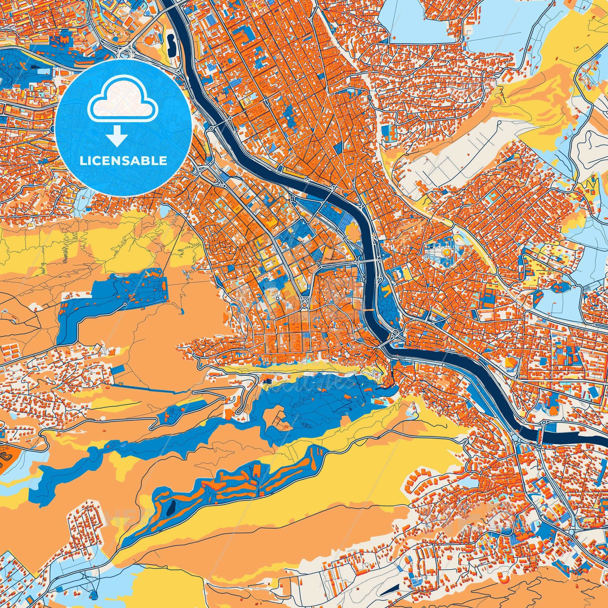 Colorful Tbilisi Street Map With Labels And Buildings – HEBSTREITS