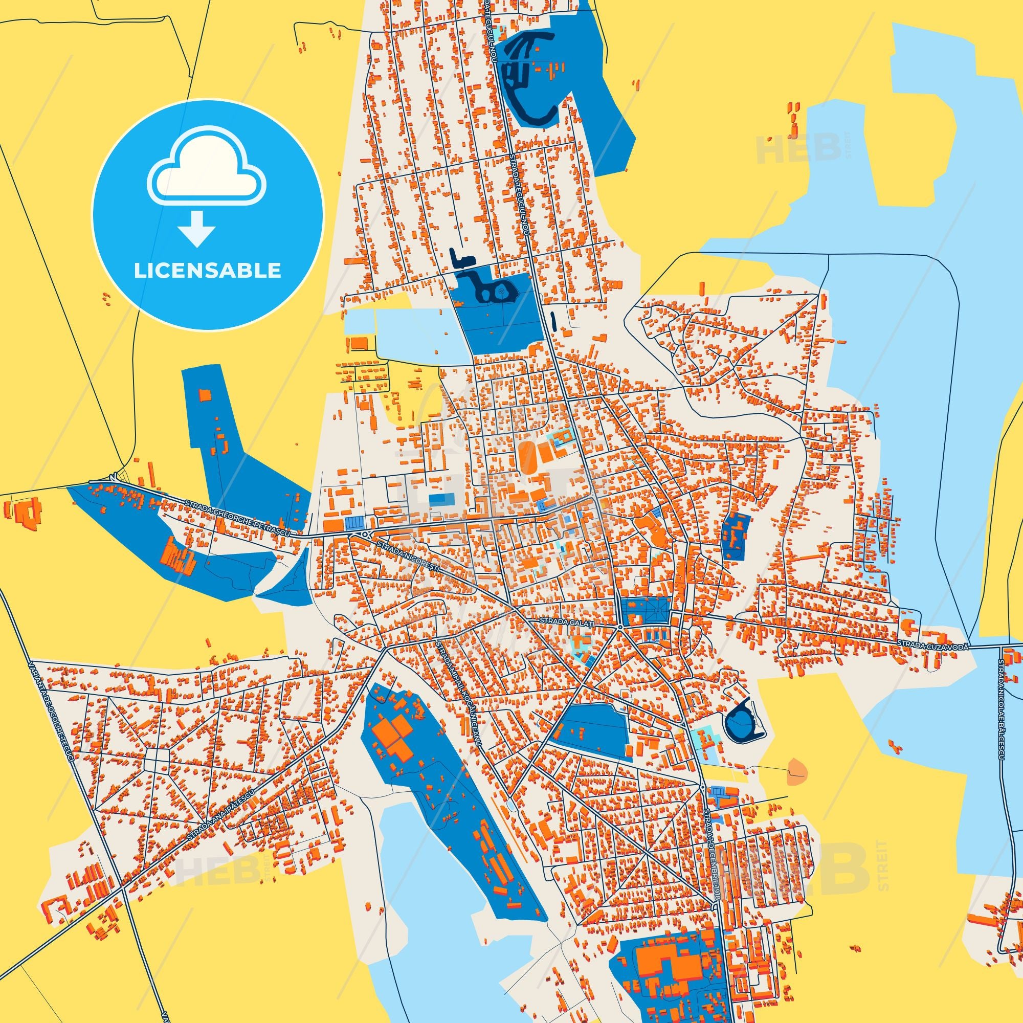 Colorful Tecuci Street Map With Labels And Buildings – HEBSTREITS
