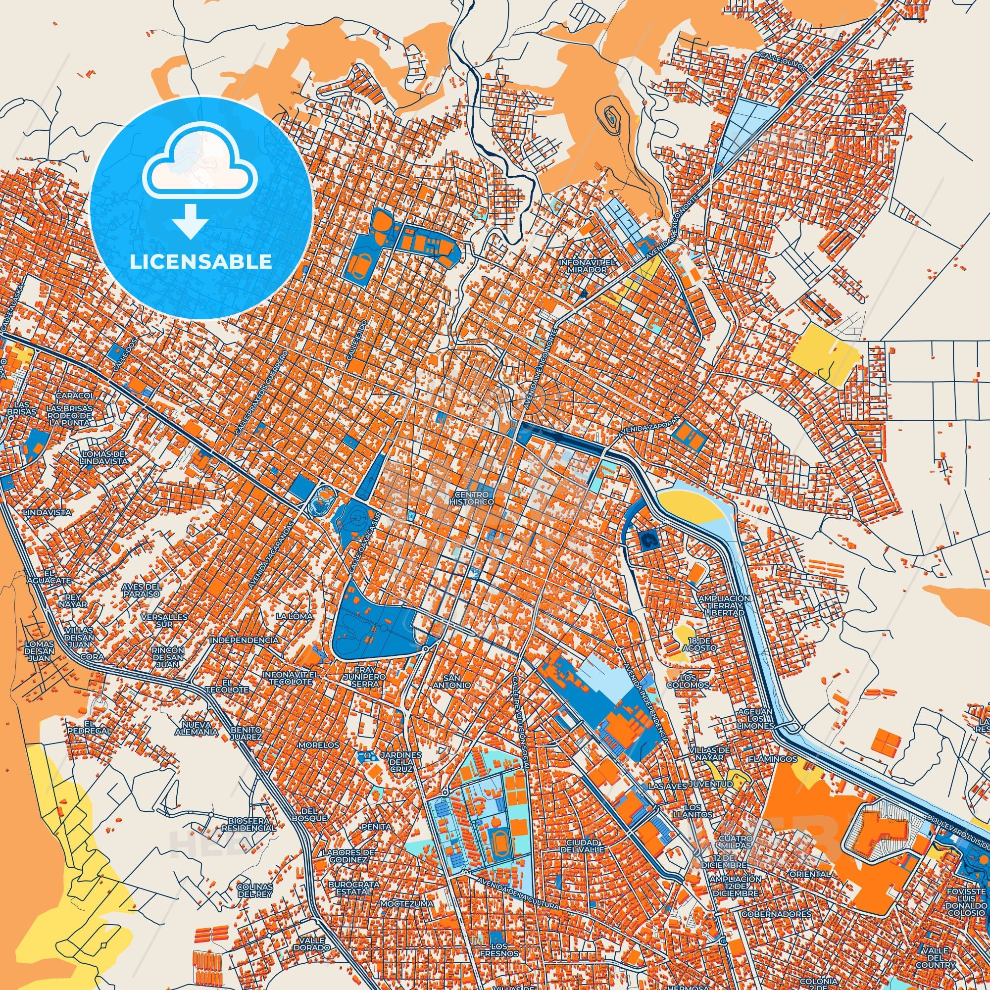Colorful Tepic Street Map With Labels And Buildings – HEBSTREITS