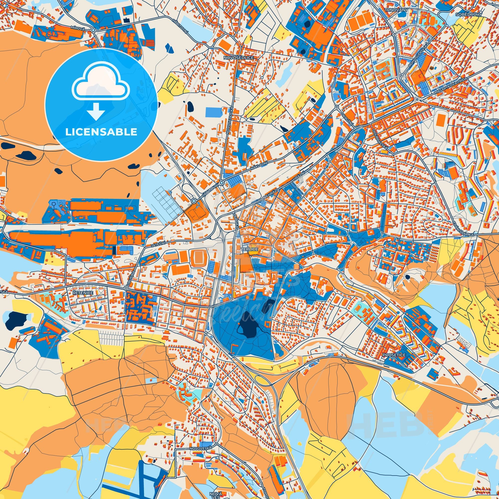 Colorful Teplice Street Map - Digital Download – HEBSTREITS