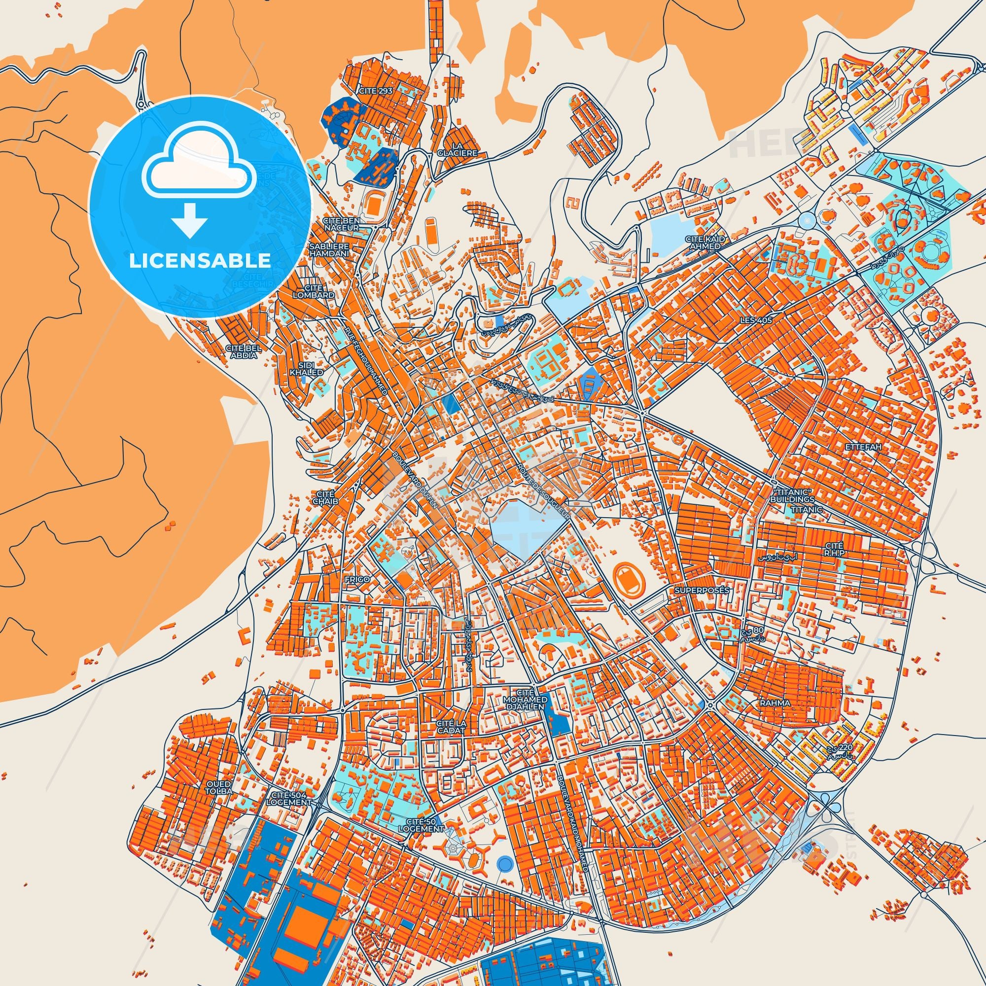 Colorful Tiaret Street Map - Digital Download – HEBSTREITS