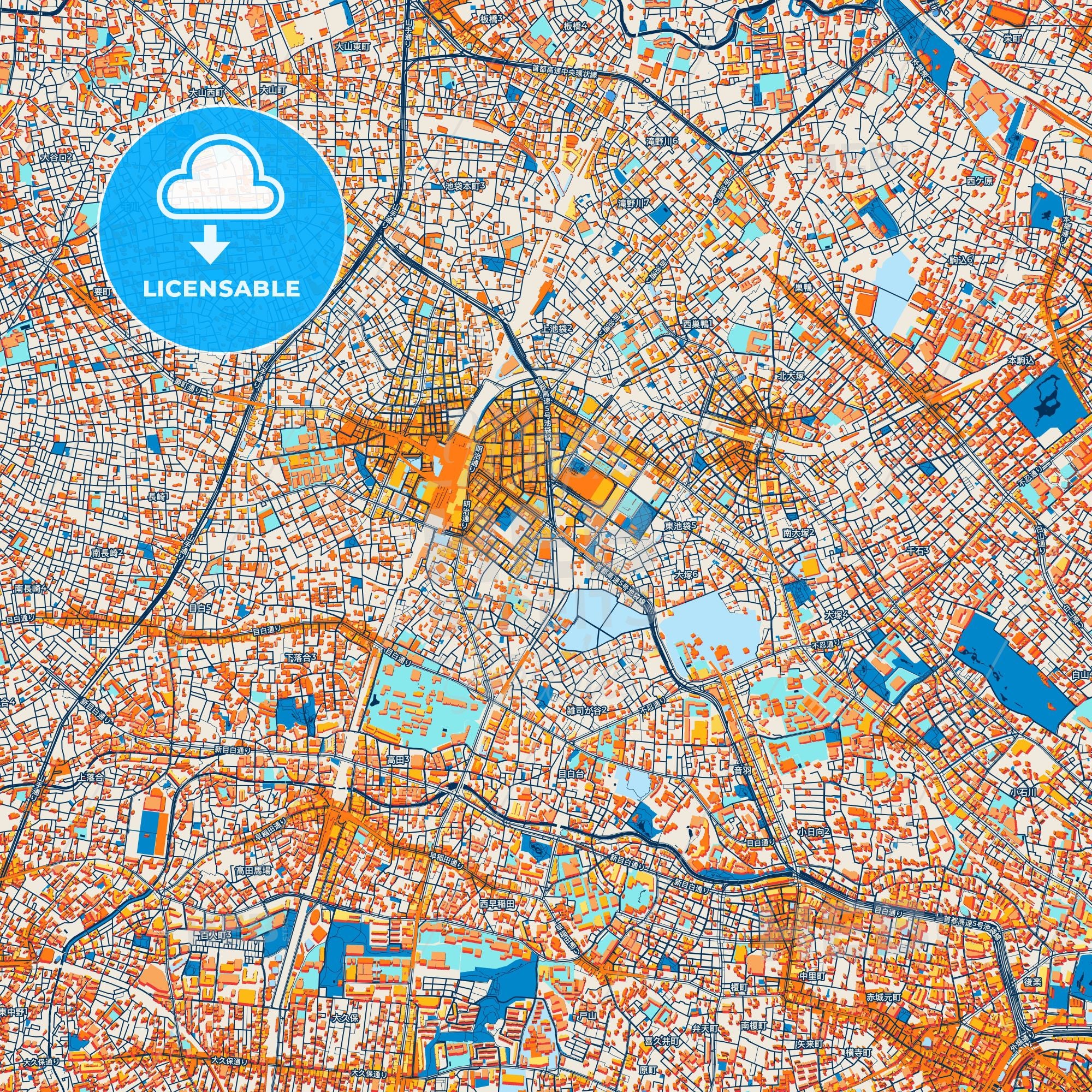 Colorful Toshima Street Map With Labels And Buildings – HEBSTREITS