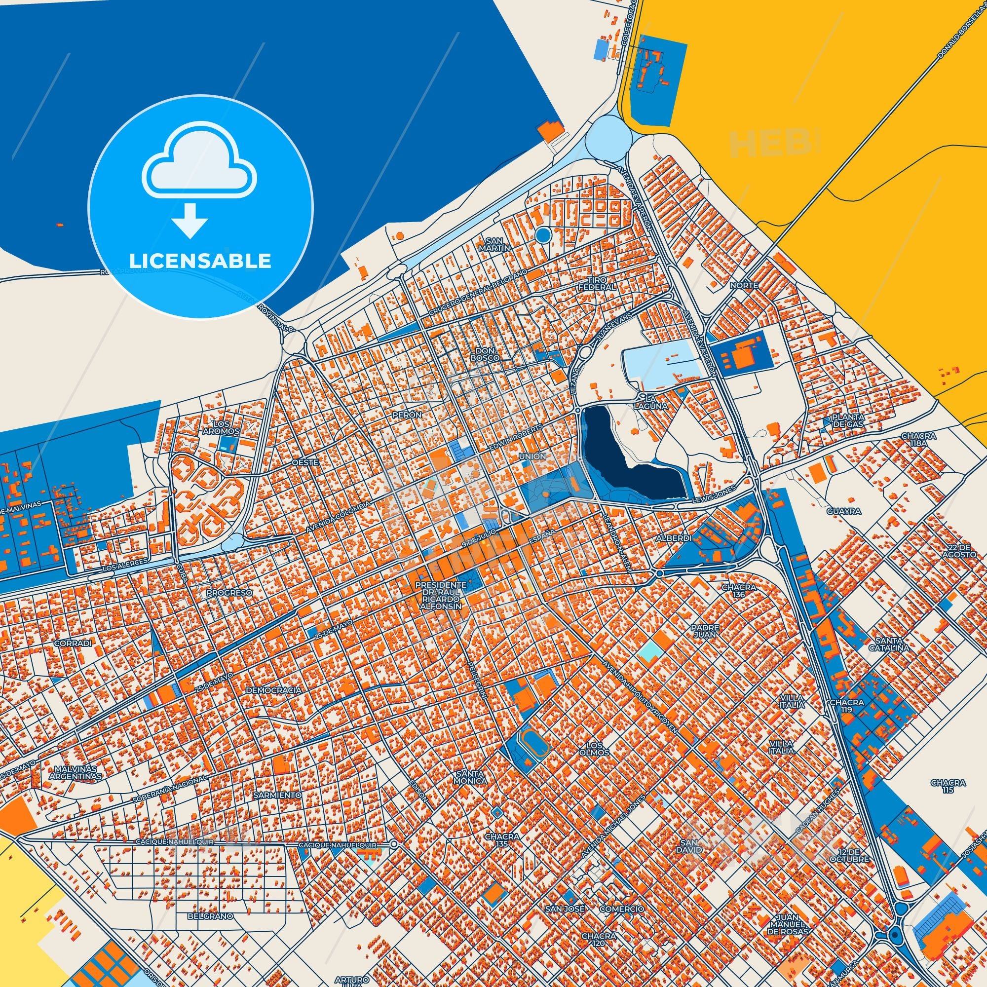 Colorful Trelew Street Map With Labels And Buildings – HEBSTREITS