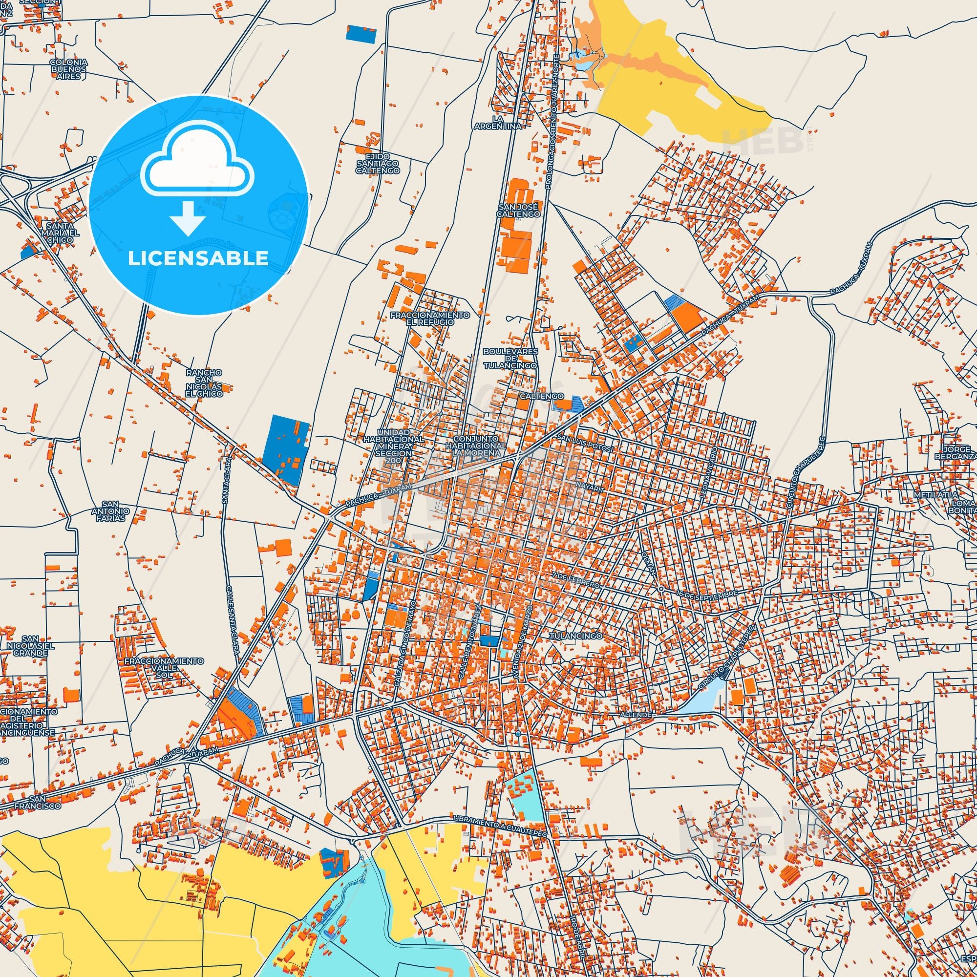 Colorful Tulancingo Street Map With Labels And Buildings – HEBSTREITS