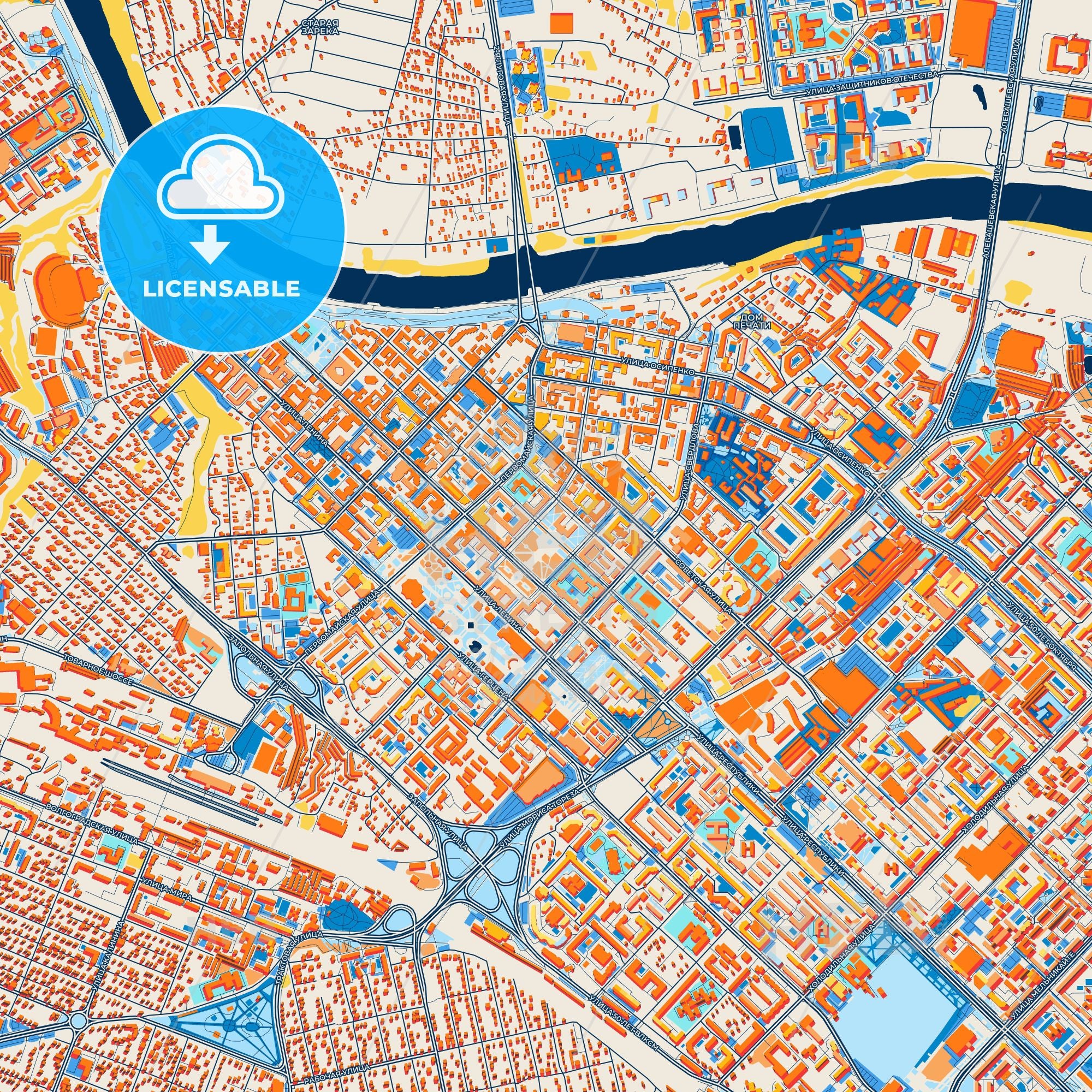 Colorful Tyumen Street Map With Labels And Buildings – HEBSTREITS