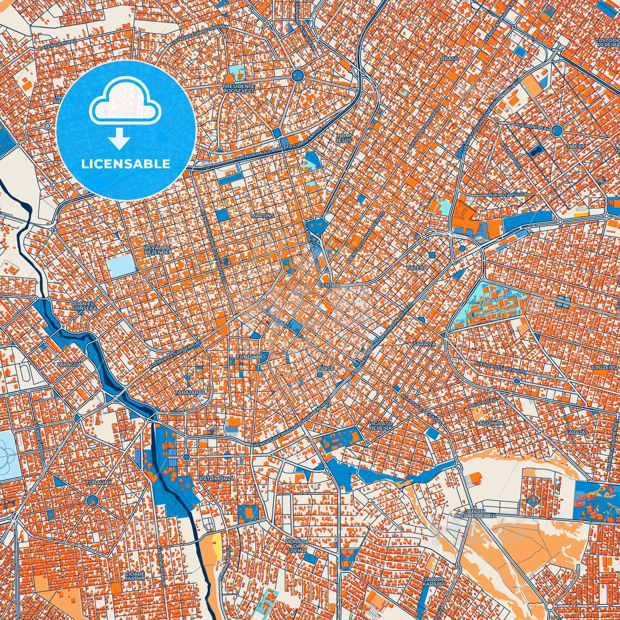 Colorful Uberlandia Street Map With Labels And Buildings – HEBSTREITS